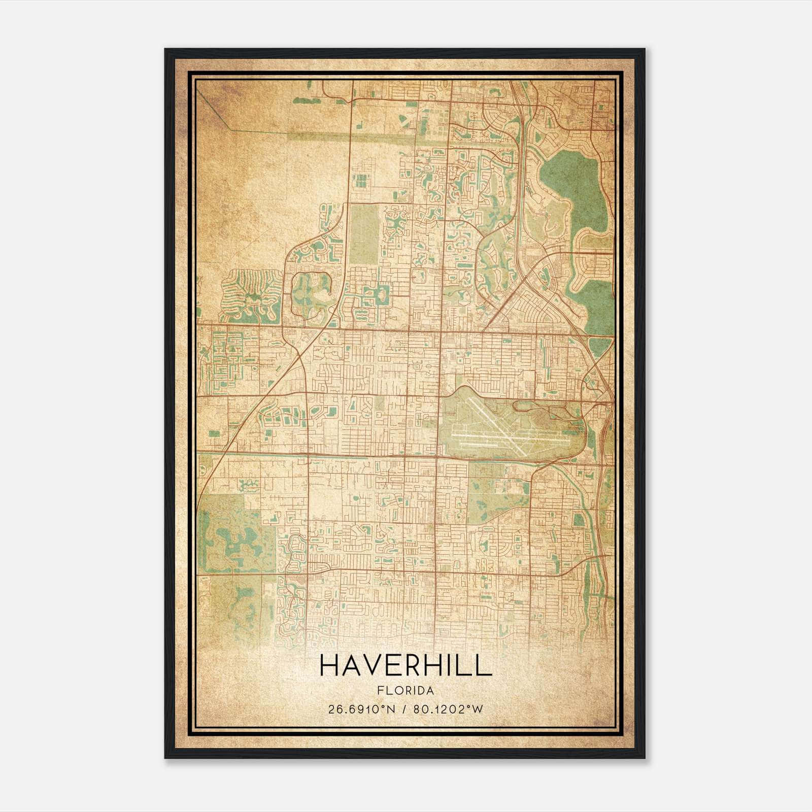 Vintage Haverhill Florida Map Poster, Haverhill FL City Road Wall Art ...
