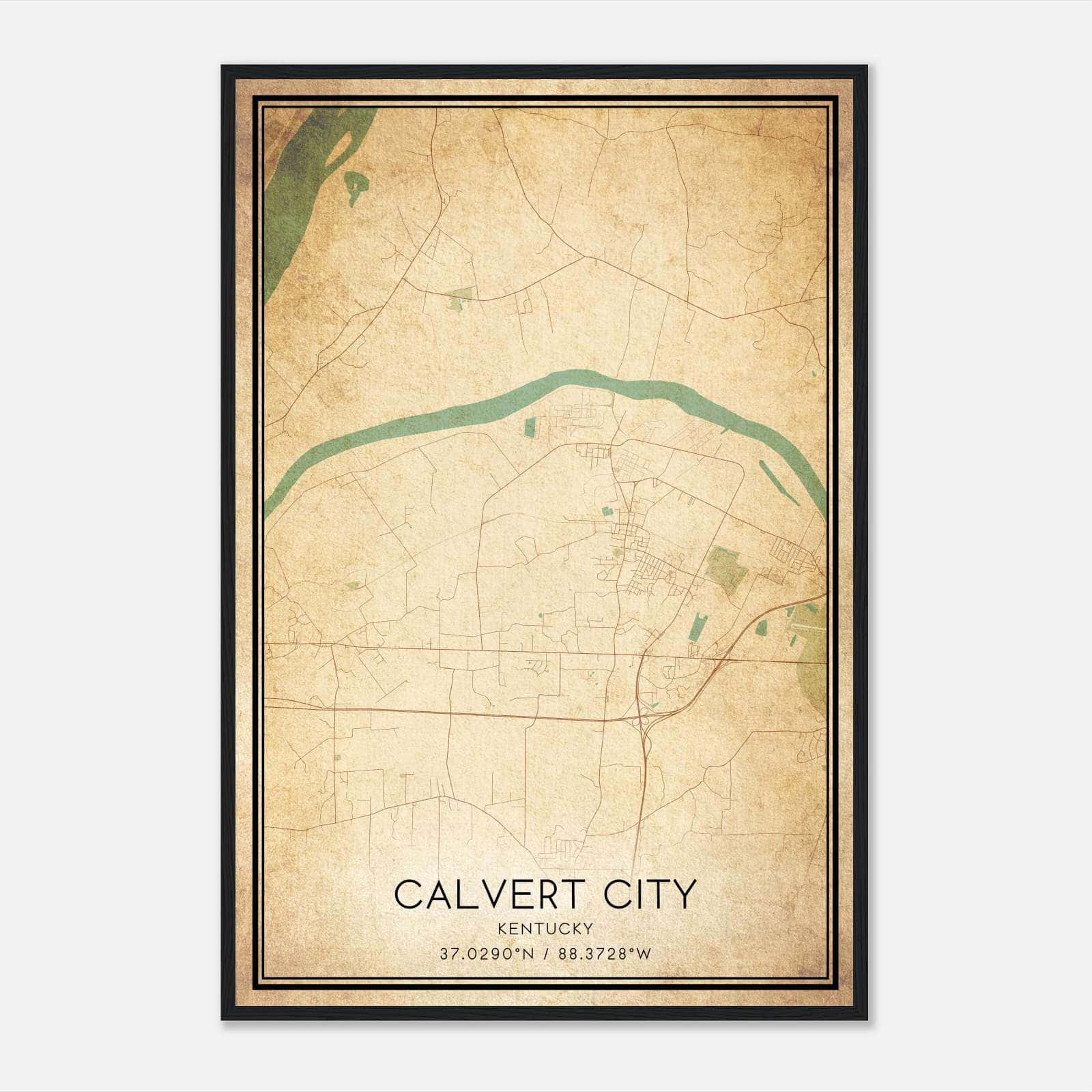 Vintage Calvert City Kentucky Map Poster, Calvert City KY City Road ...