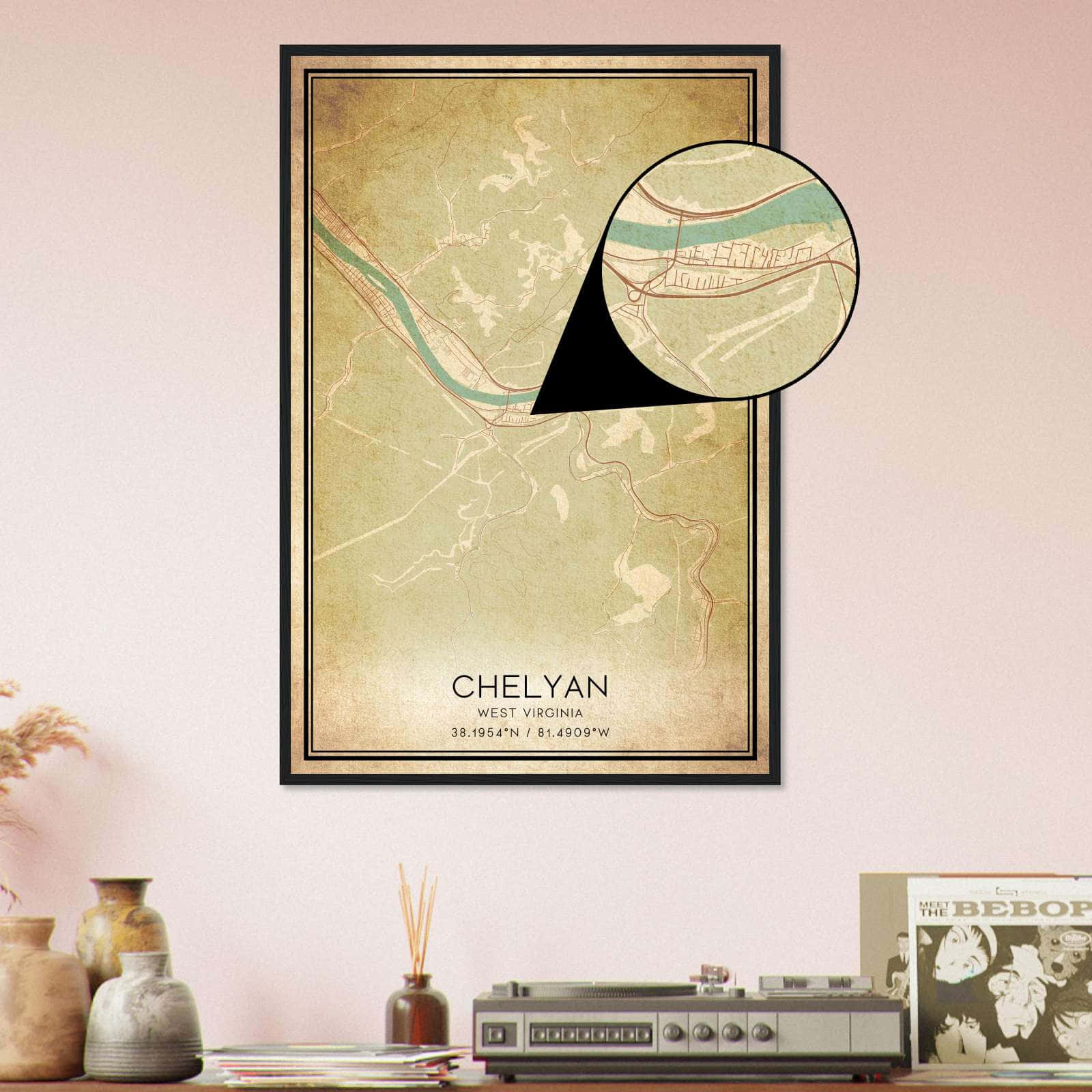 Vintage Chelyan West Virginia Map Poster, Chelyan WV City Road Wall Art ...