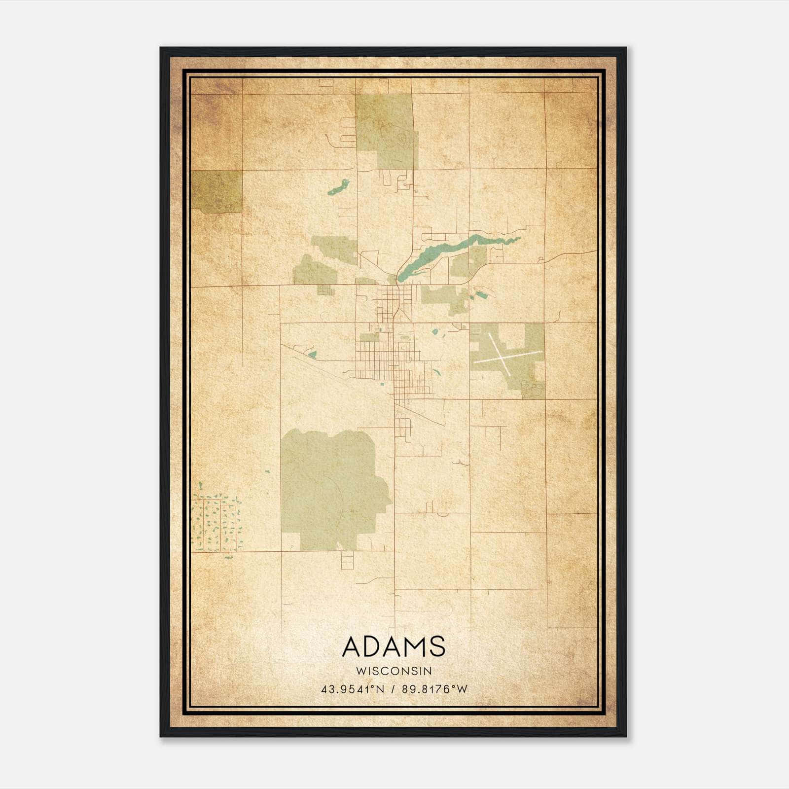 Vintage Adams Wisconsin Map Poster, Adams WI City Road Wall Art Print ...