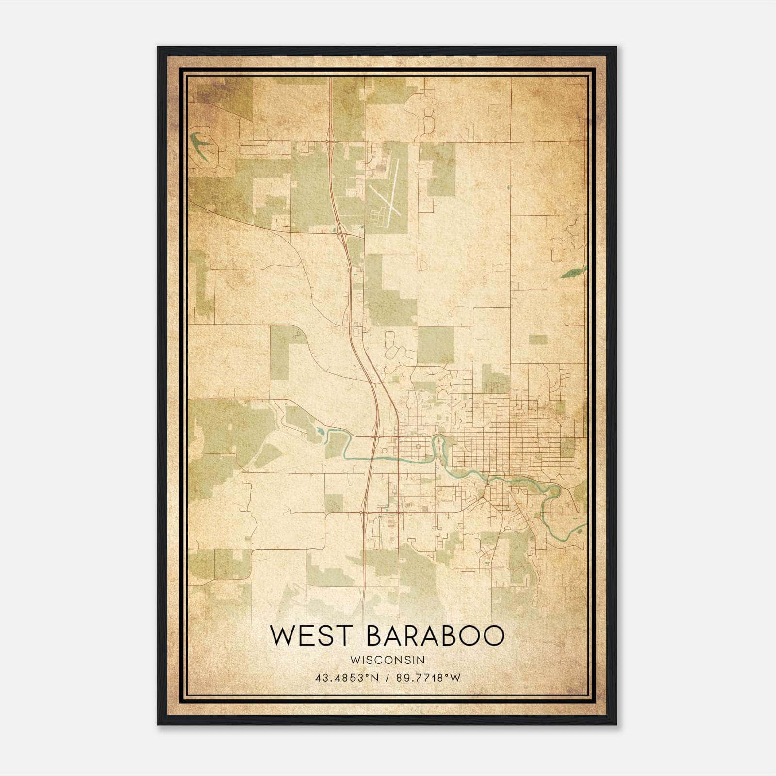 Vintage West Baraboo Wisconsin Map Poster, West Baraboo WI City Road ...