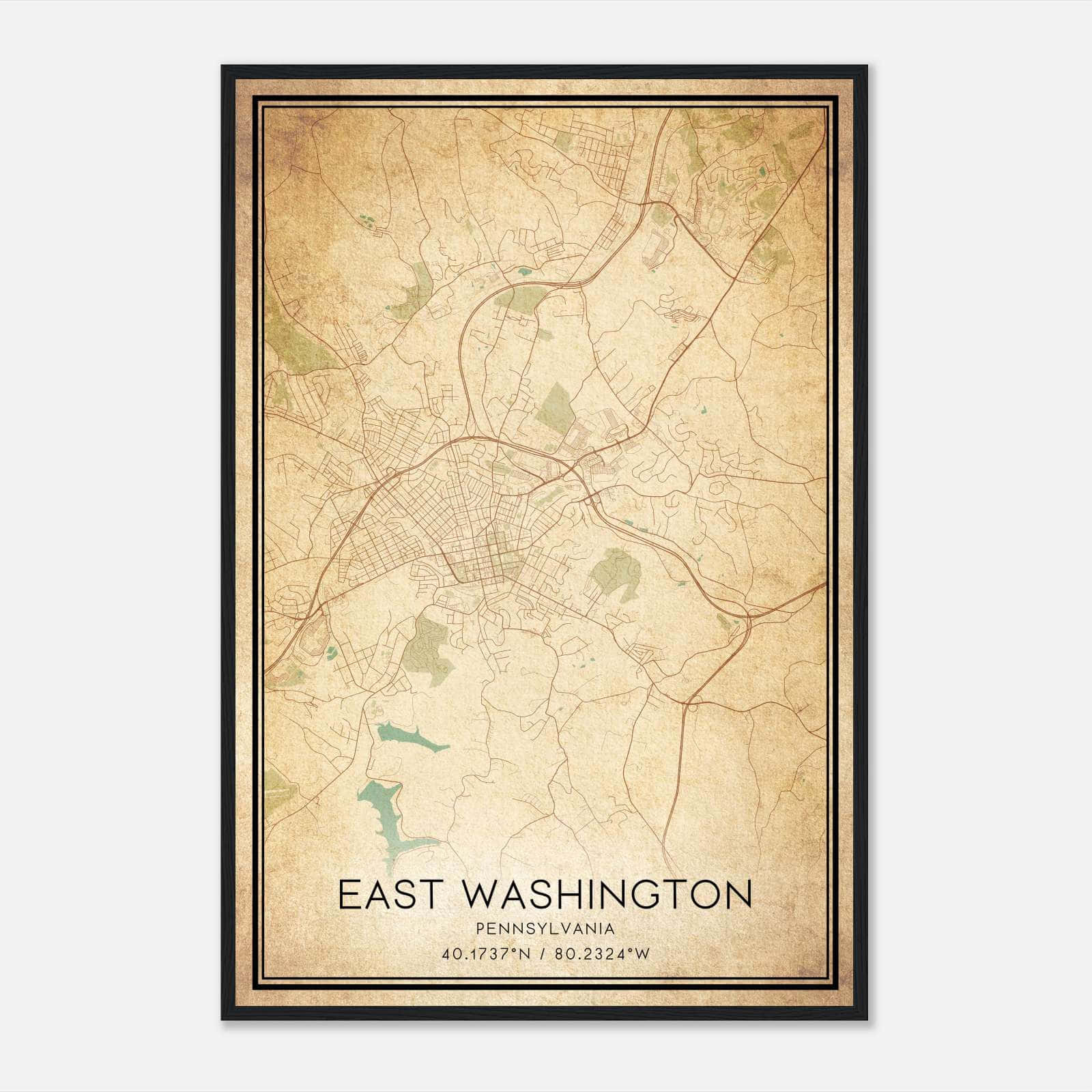 Vintage East Washington Pennsylvania Map Poster, East Washington PA ...