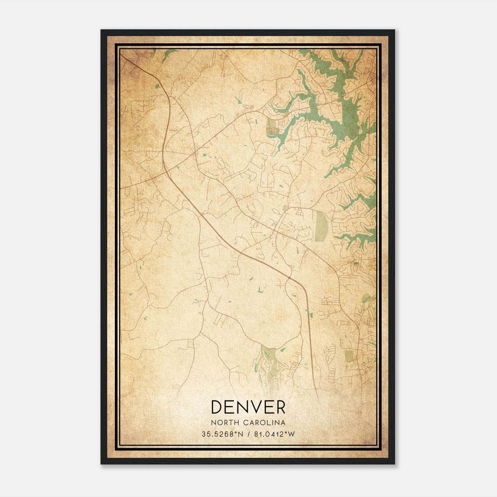 Vintage Denver North Carolina Map Poster, Denver NC City Road Wall Art ...