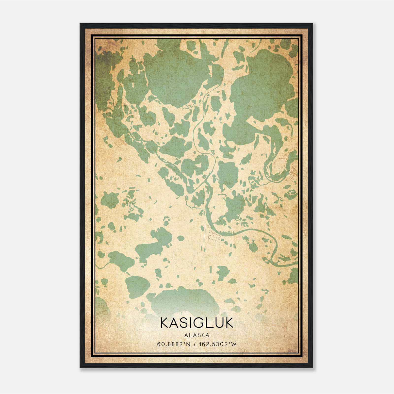 Vintage Kasigluk Alaska Map Poster, Kasigluk AK City Road Wall Art ...