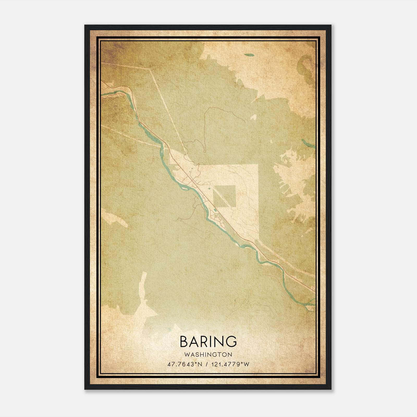 Vintage Baring Washington Map Poster, Baring WA City Road Wall Art ...