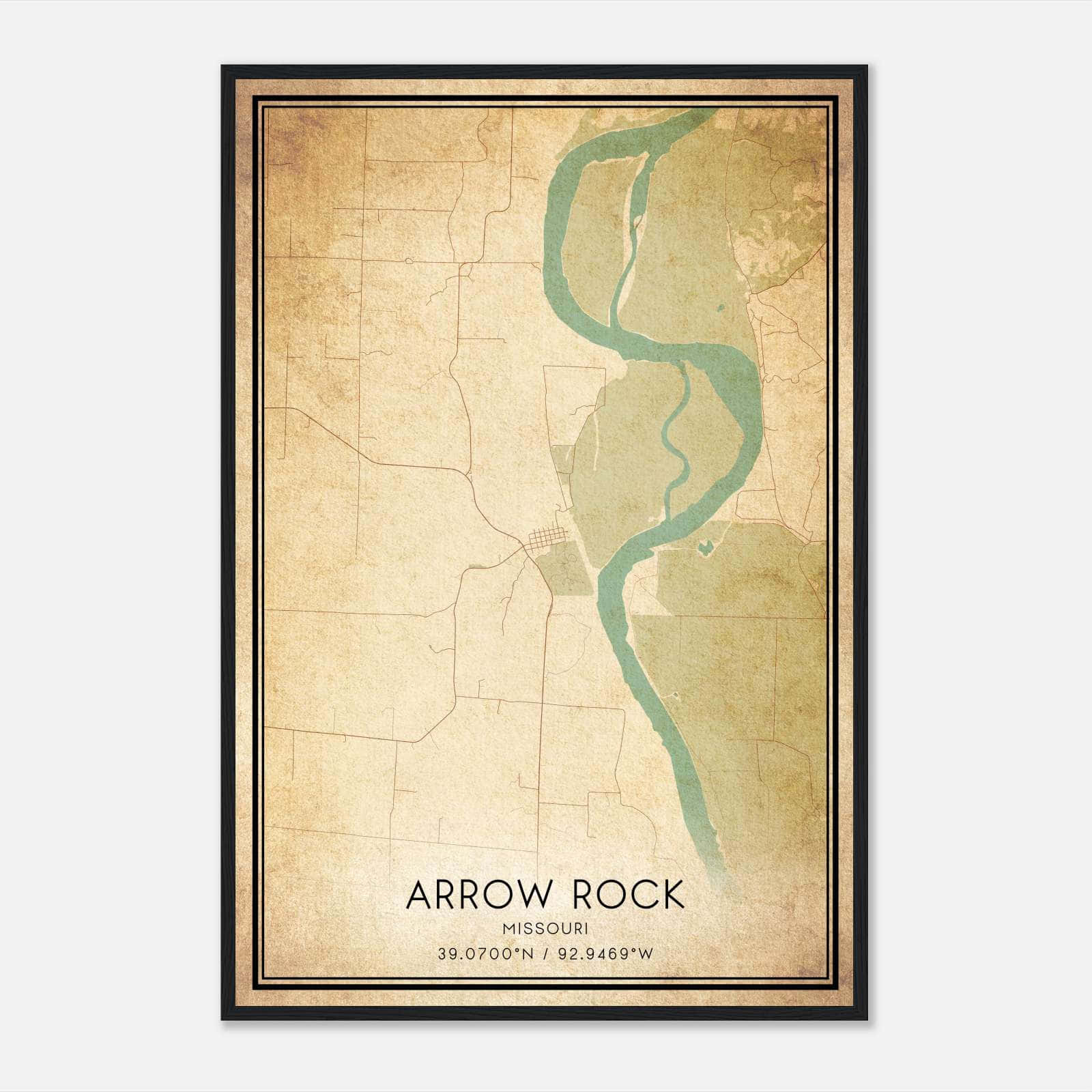 Vintage Arrow Rock Missouri Map Poster, Arrow Rock MO City Road Wall ...