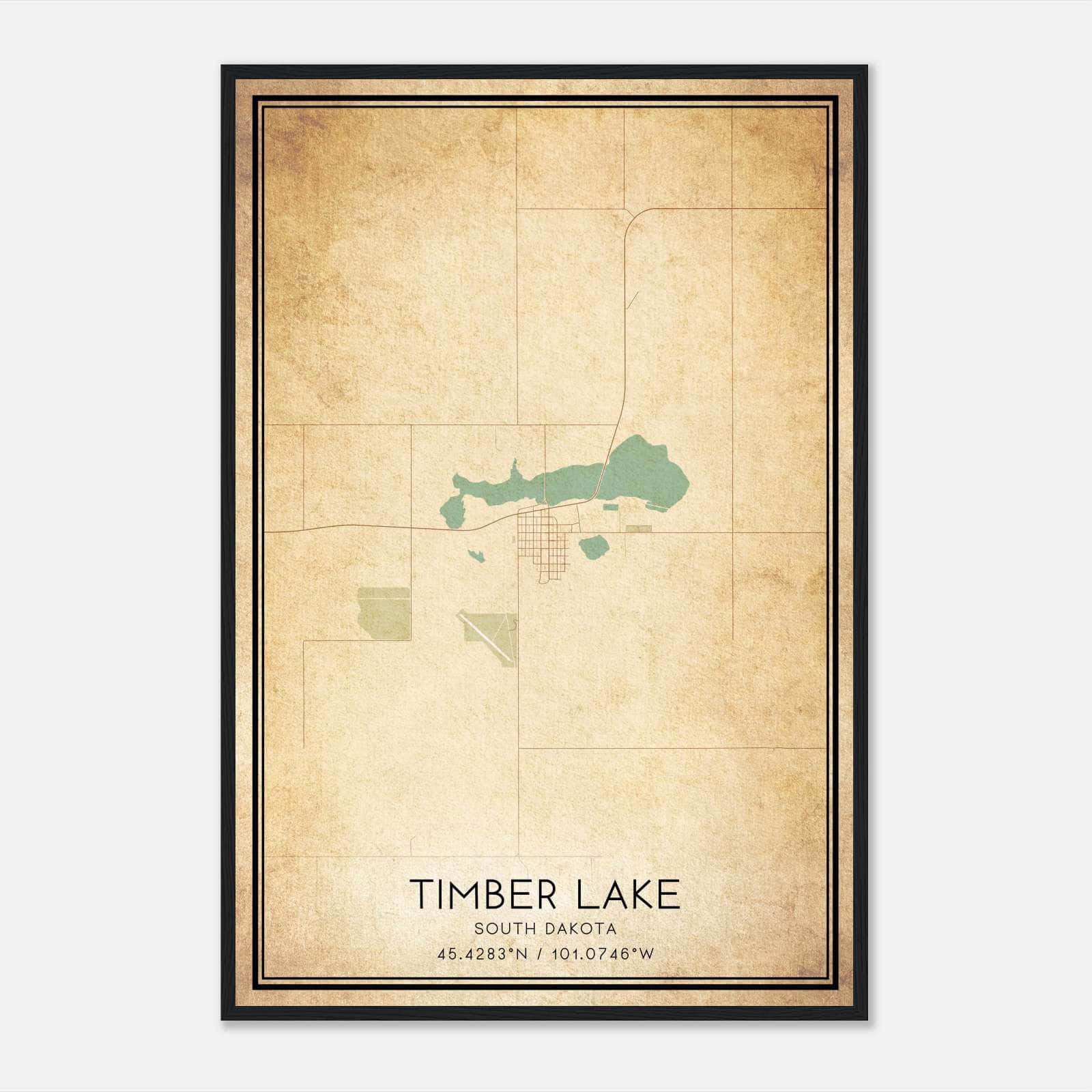 Vintage Timber Lake South Dakota Map Poster, Timber Lake SD City Road ...