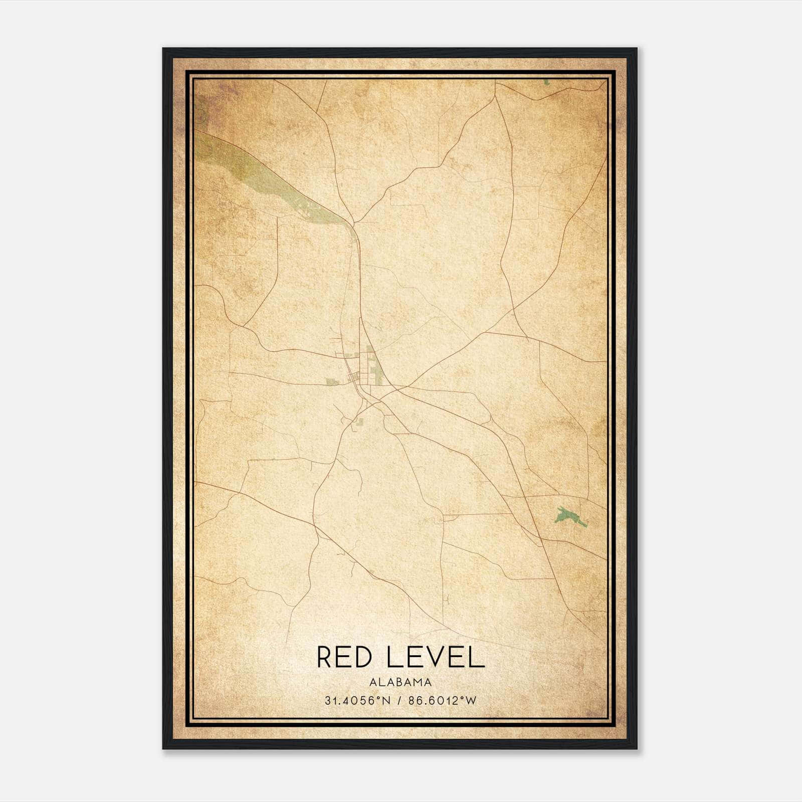 Vintage Red Level Alabama Map Poster, Red Level AL City Road Wall Art ...