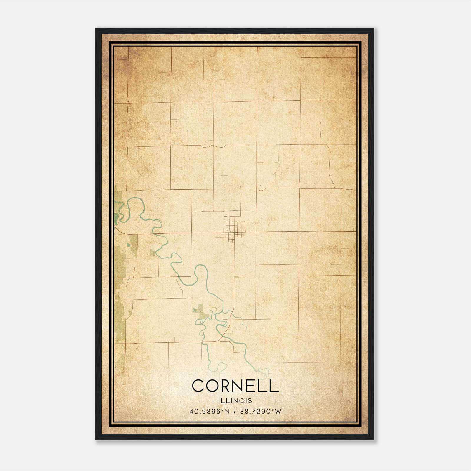 Vintage Cornell Illinois Map Poster, Cornell IL City Road Wall Art ...