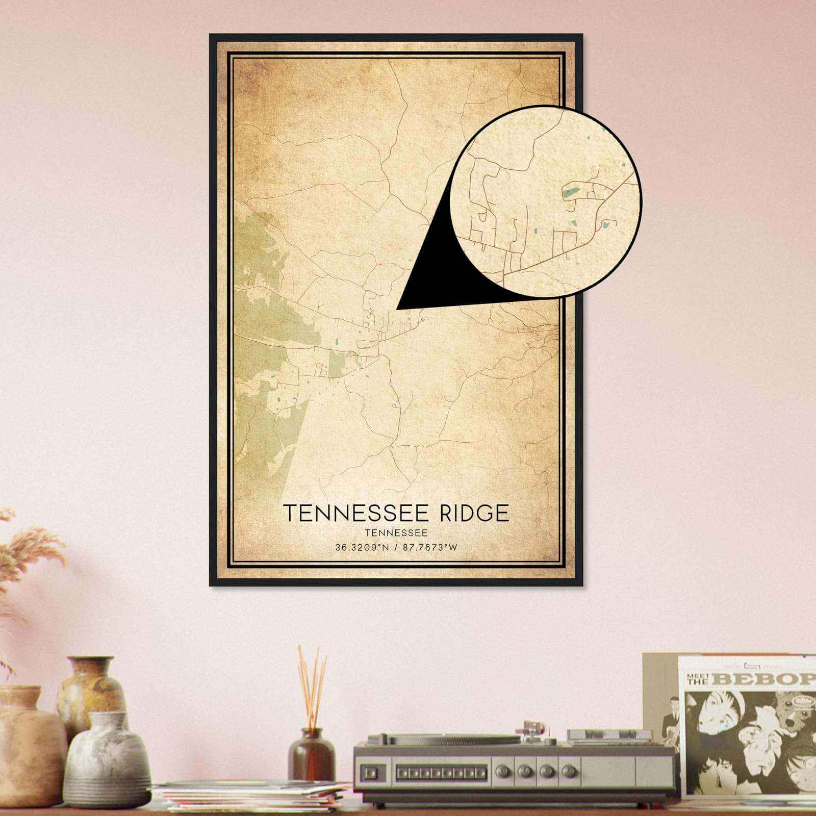 Vintage Tennessee Ridge Tennessee Map Poster, Tennessee Ridge TN City ...