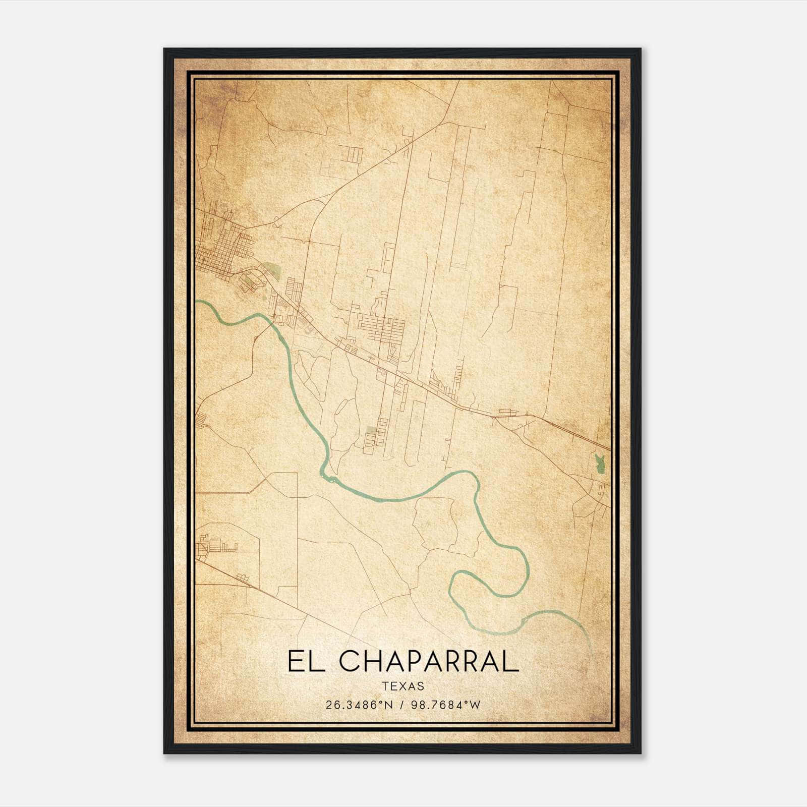 Vintage El Chaparral Texas Map Poster, El Chaparral TX City Road Wall ...