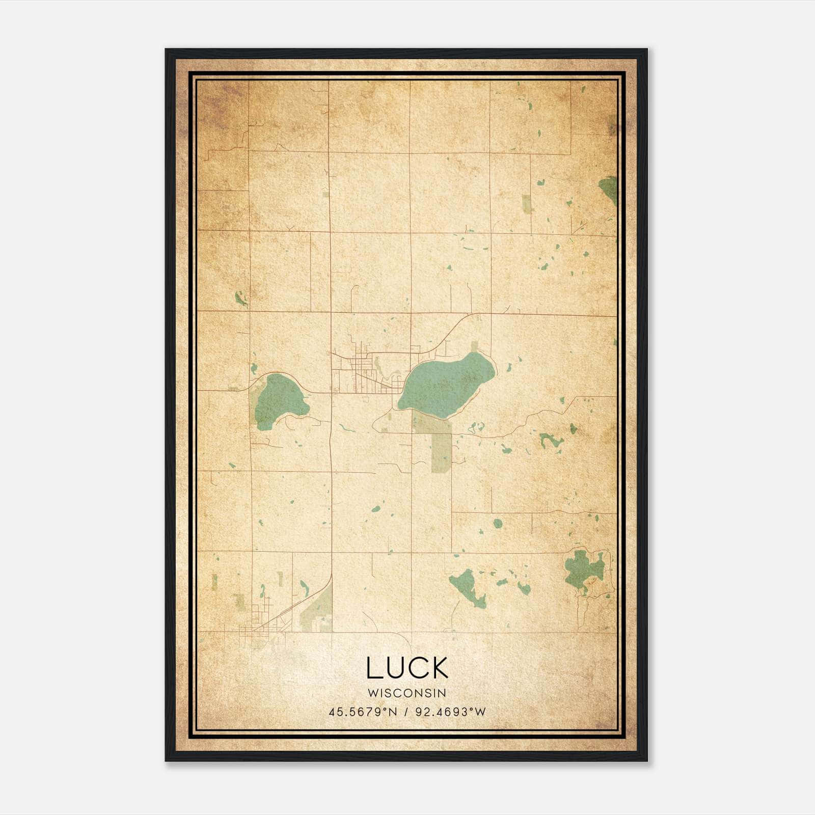 Vintage Luck Wisconsin Map Poster, Luck WI City Road Wall Art Print ...