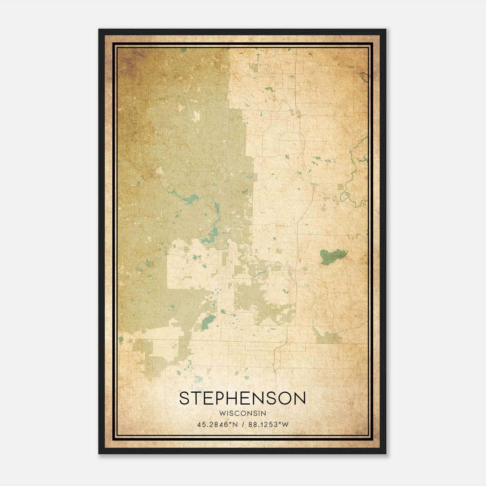 Vintage Stephenson Wisconsin Map Poster, Stephenson WI City Road Wall ...