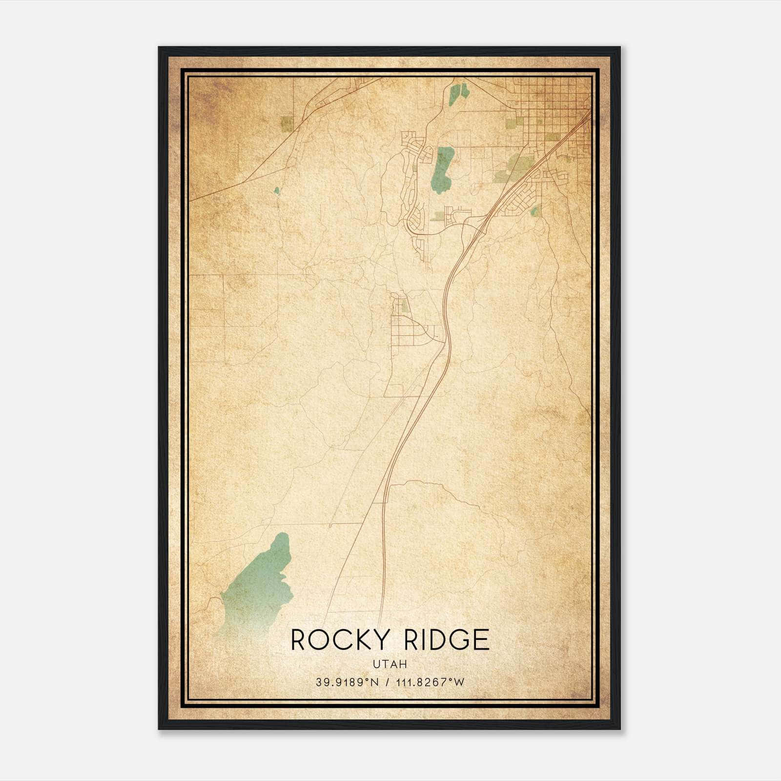 Vintage Rocky Ridge Utah Map Poster, Rocky Ridge UT City Road Wall Art ...