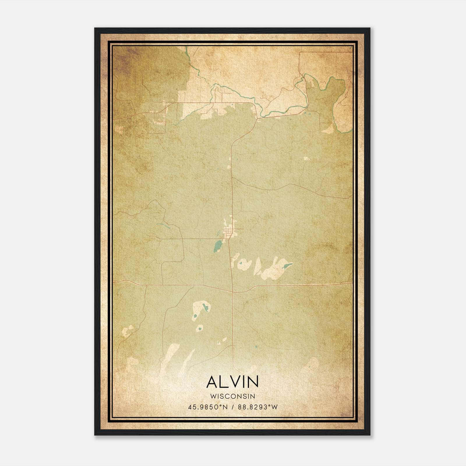 Vintage Alvin Wisconsin Map Poster, Alvin WI City Road Wall Art Print ...