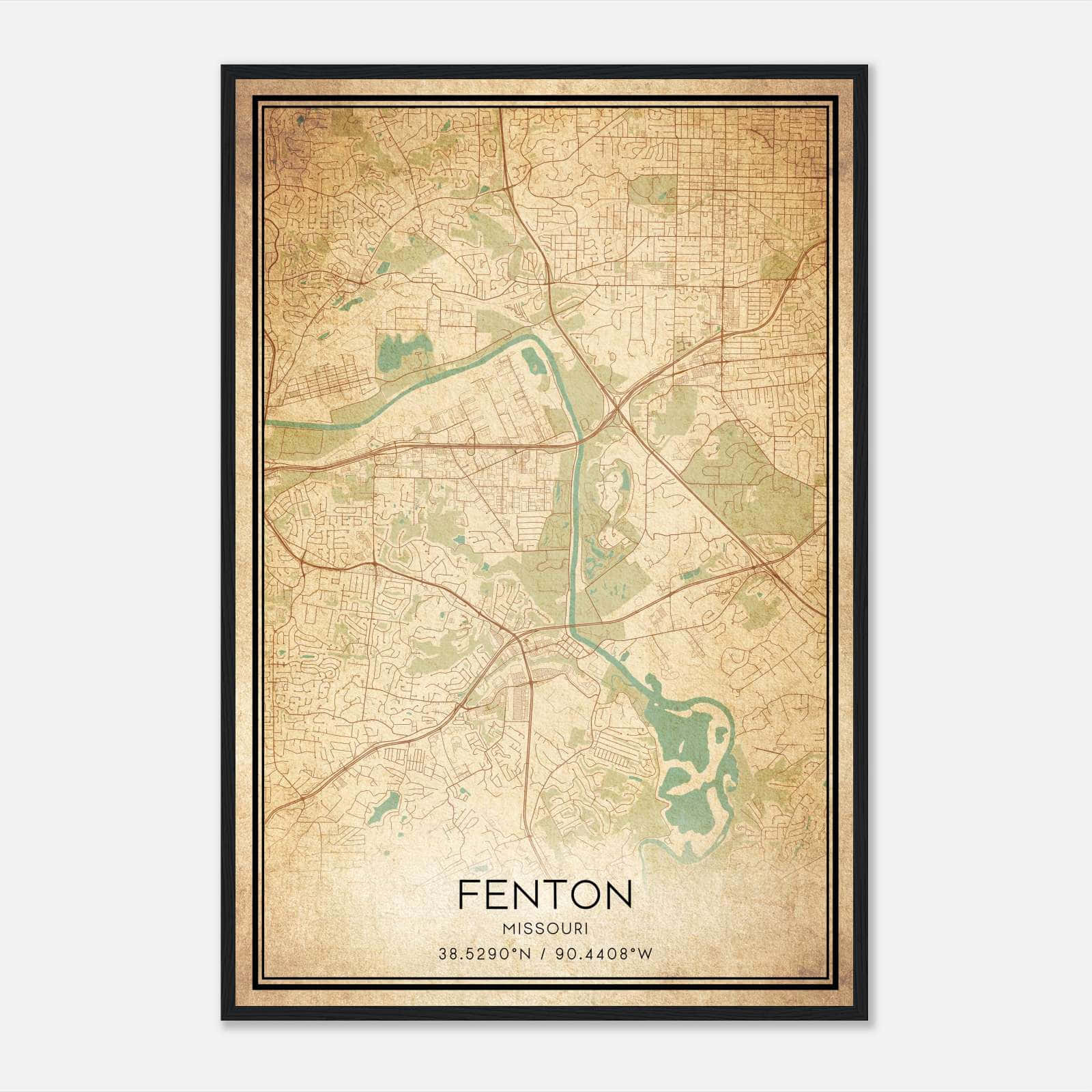 Vintage Fenton Missouri Map Poster, Fenton MO City Road Wall Art Print ...