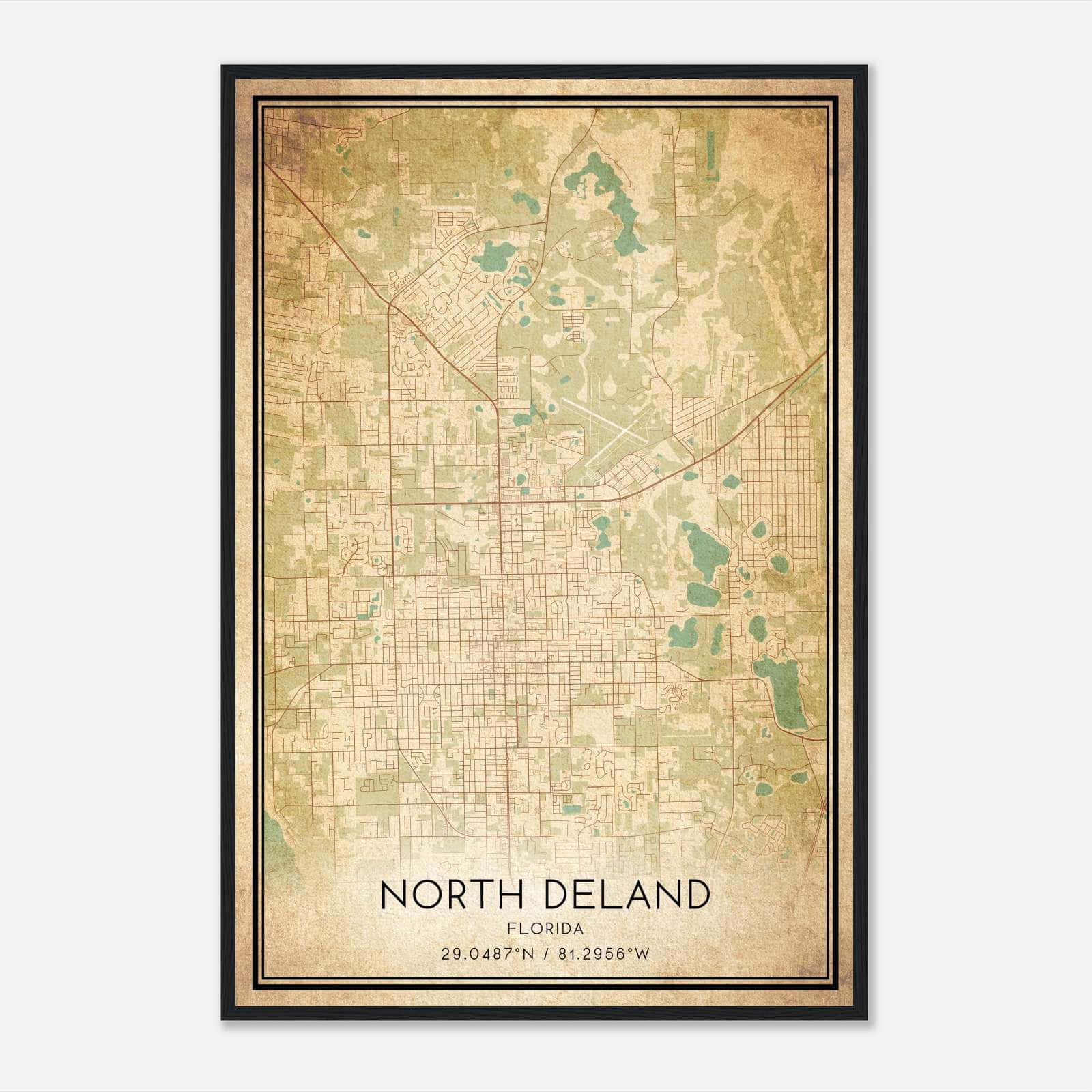 Vintage North Deland Florida Map Poster, North Deland FL City Road Wall Art Print - Custom Maps ...