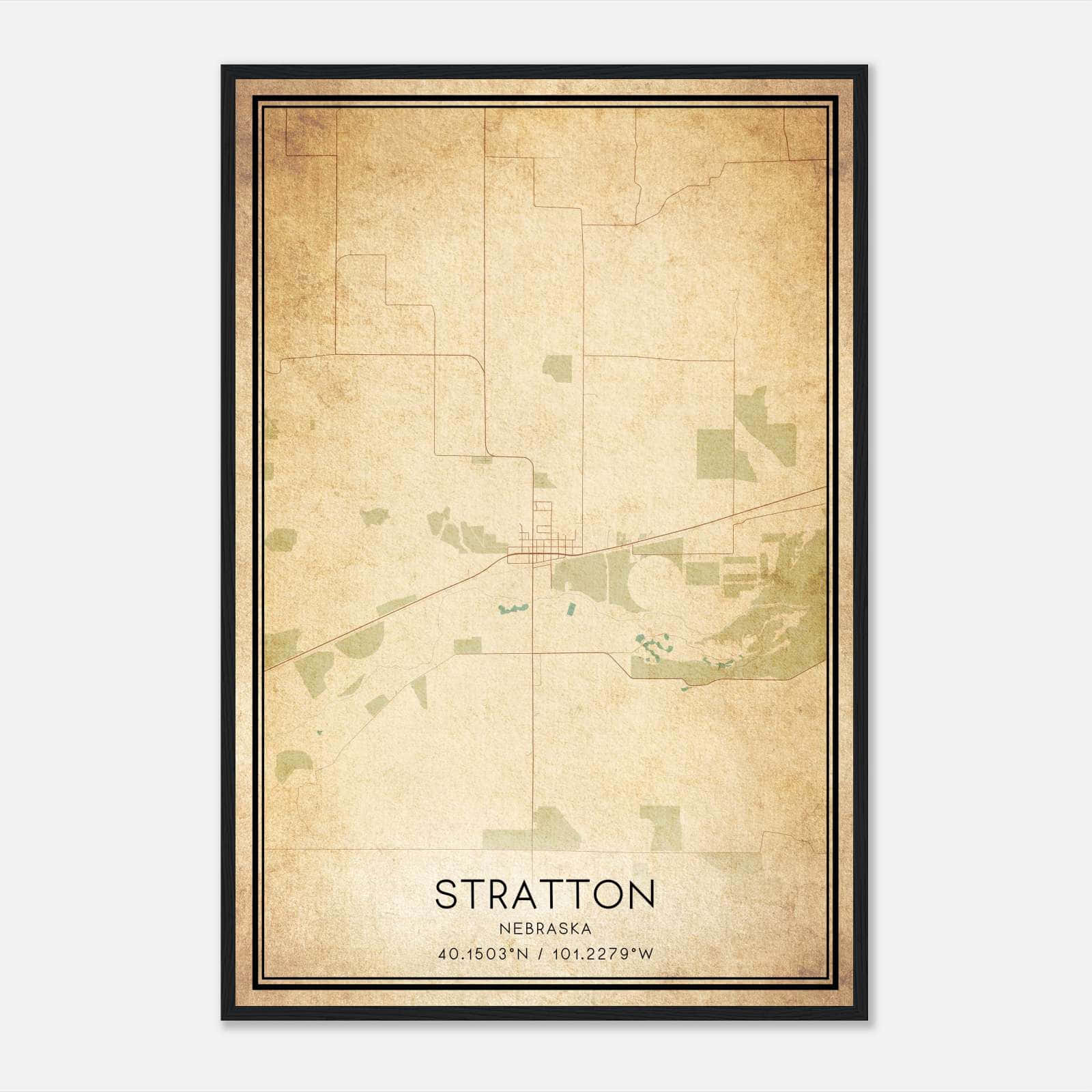 Vintage Stratton Nebraska Map Poster, Stratton NE City Road Wall Art ...