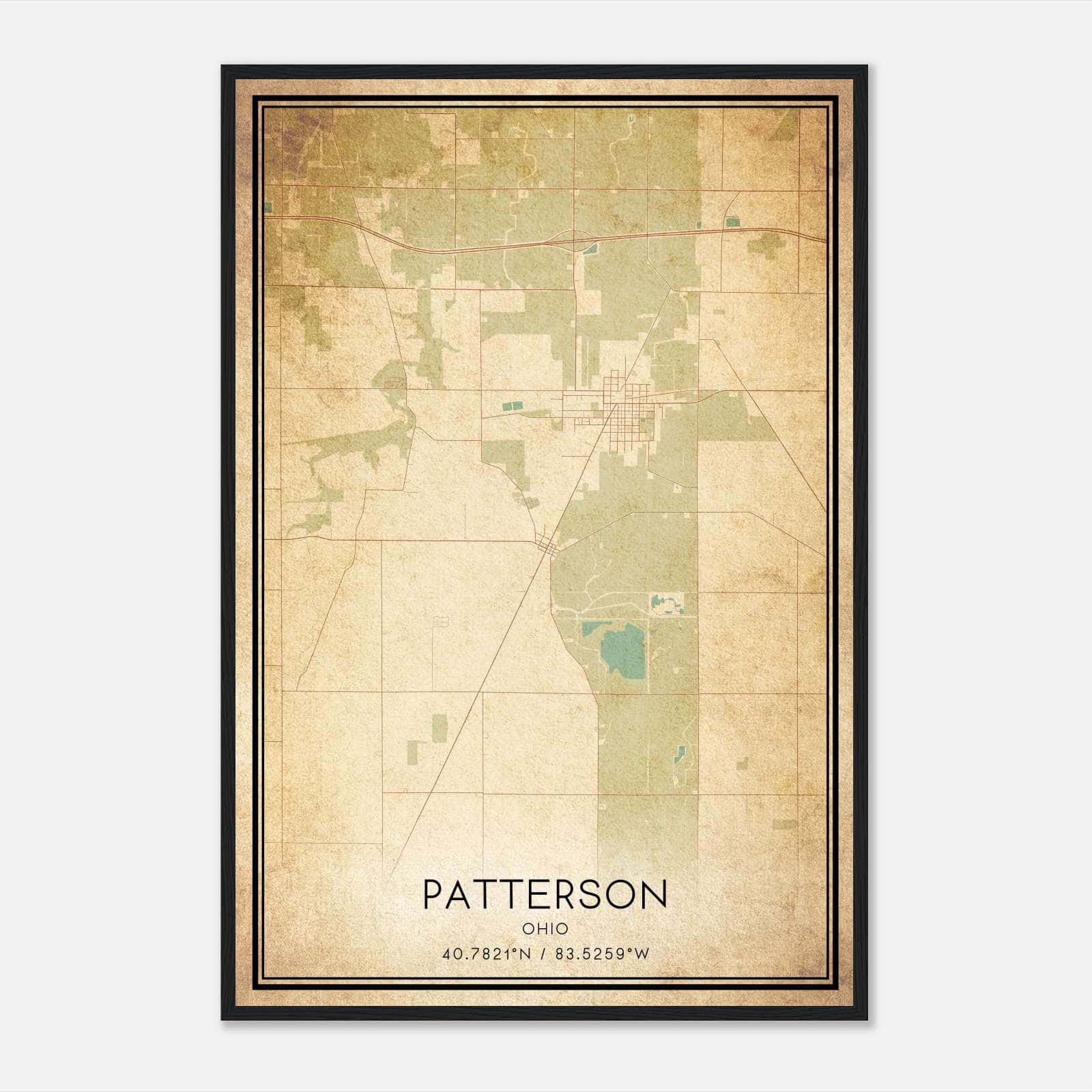 Vintage Patterson Ohio Map Poster, Patterson OH City Road Wall Art ...