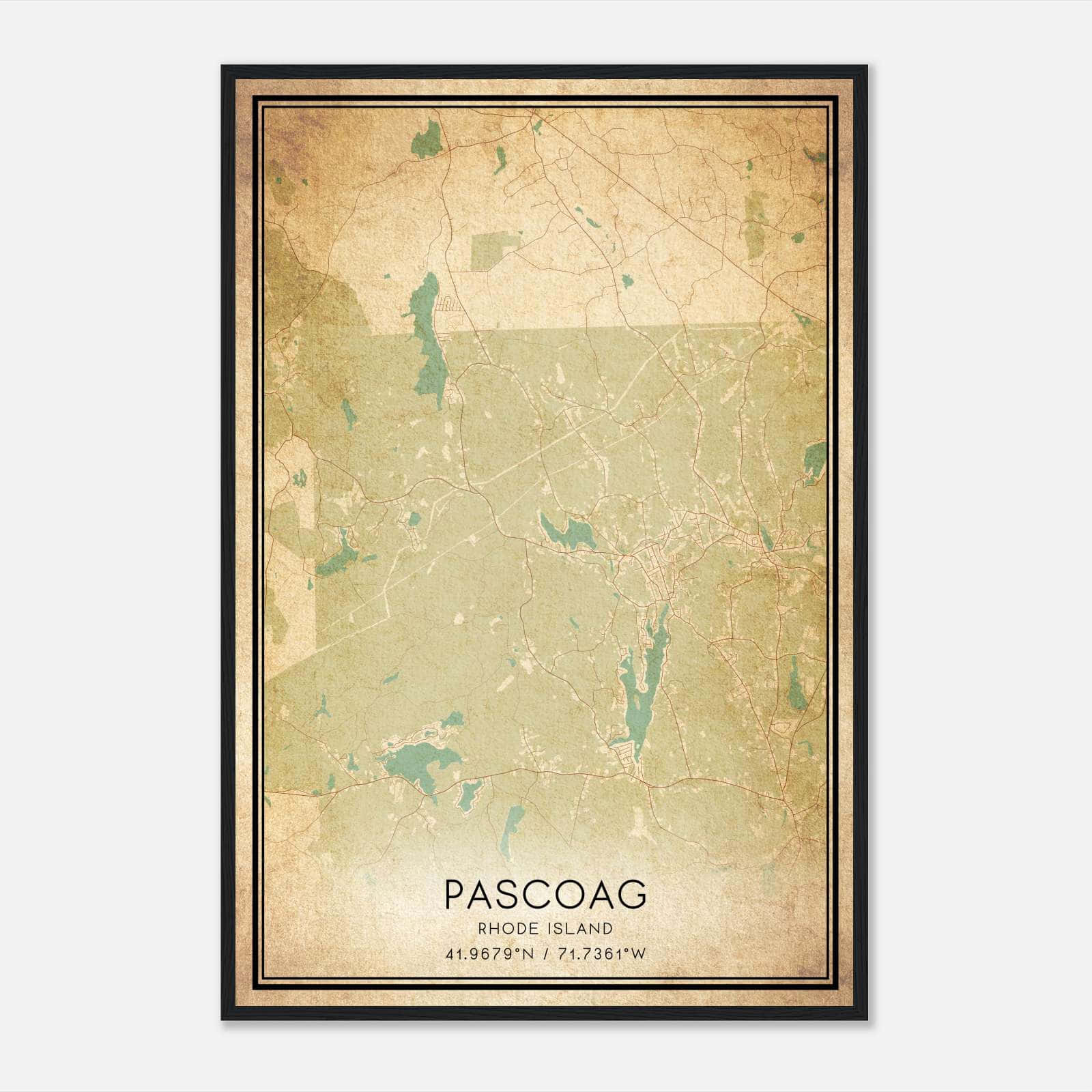 Vintage Pascoag Rhode Island Map Poster, Pascoag RI City Road Wall Art ...