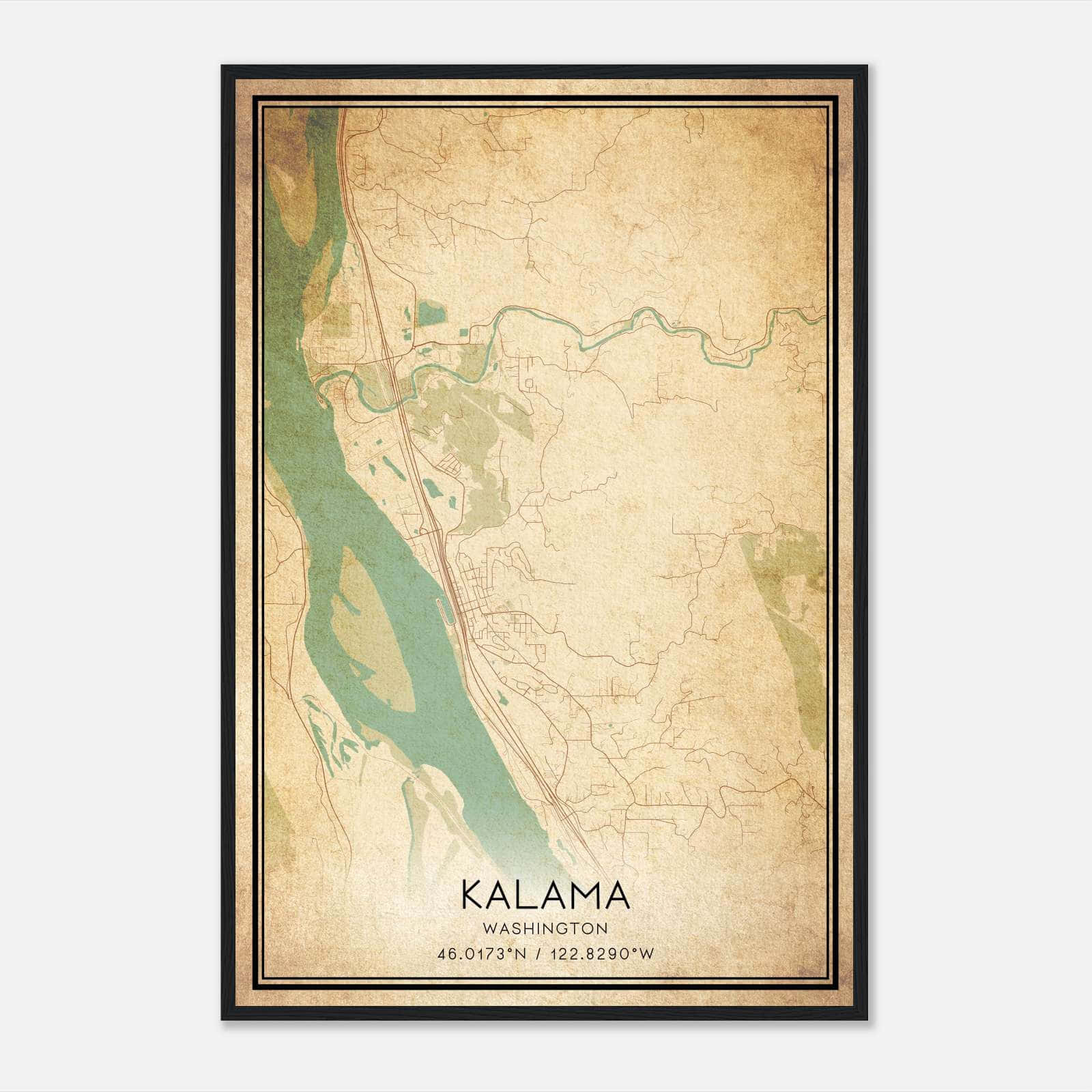 Vintage Kalama Washington Map Poster, Kalama WA City Road Wall Art ...