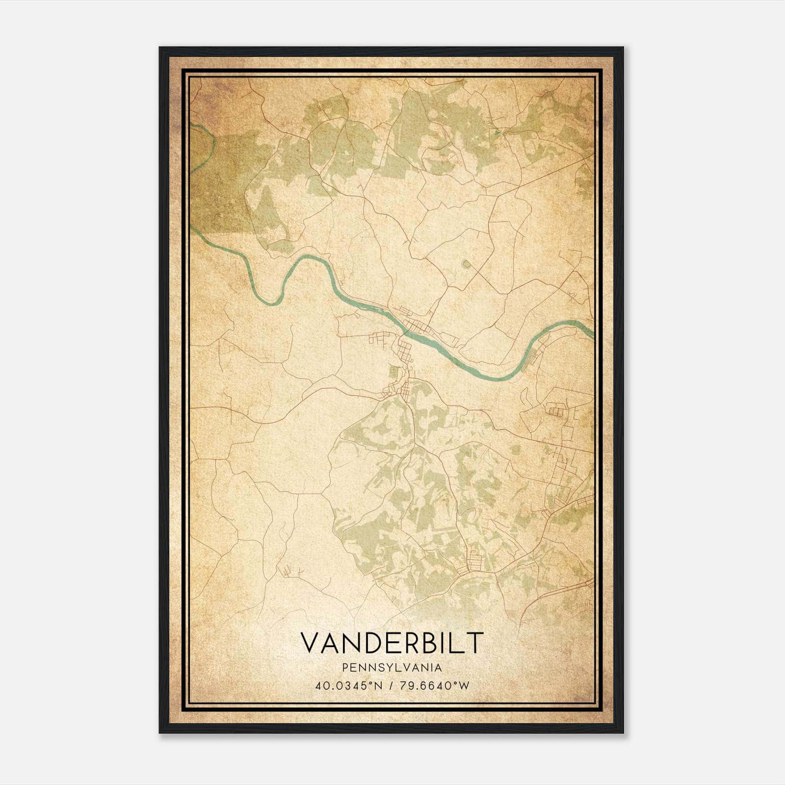 Vintage Vanderbilt Pennsylvania Map Poster, Vanderbilt PA City Road ...