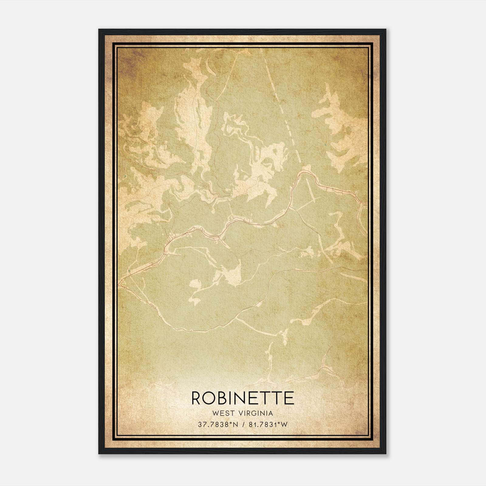 Vintage Robinette West Virginia Map Poster, Robinette WV City Road Wall ...