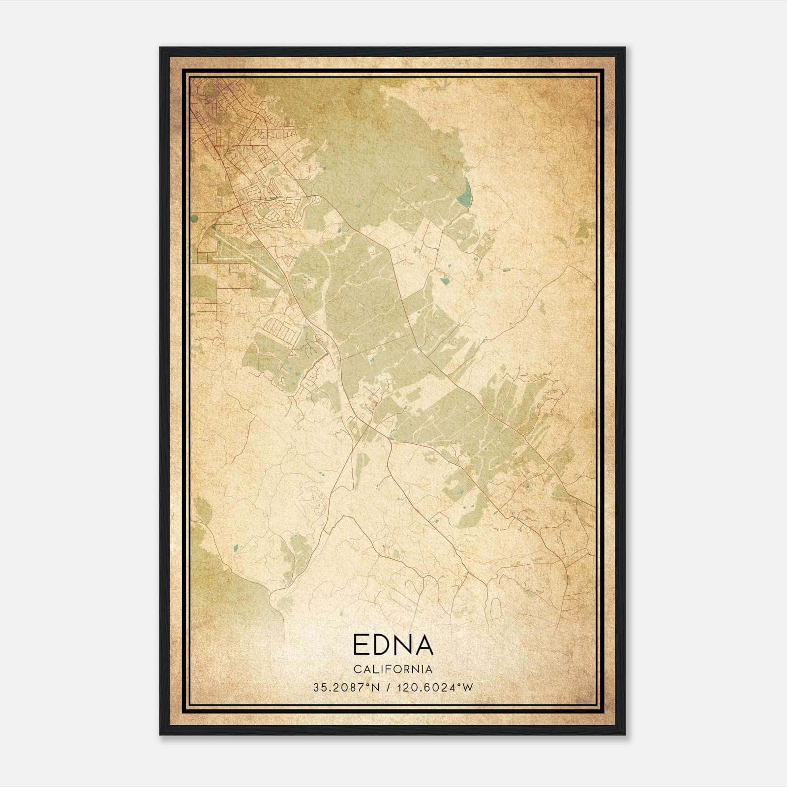 Vintage Edna California Map Poster, Edna CA City Road Wall Art Print ...