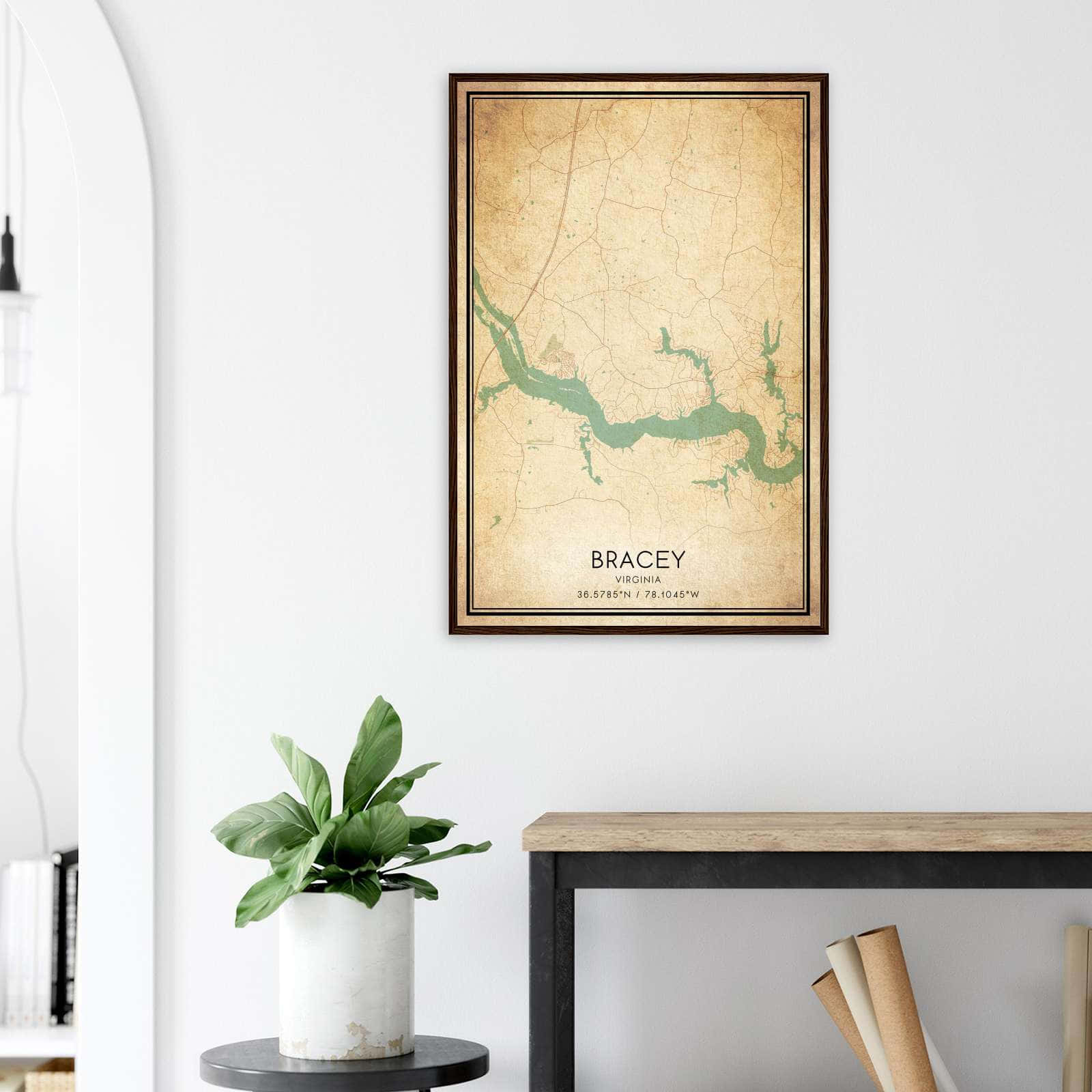 Vintage Bracey Virginia Map Poster, Bracey VA City Road Wall Art Print ...