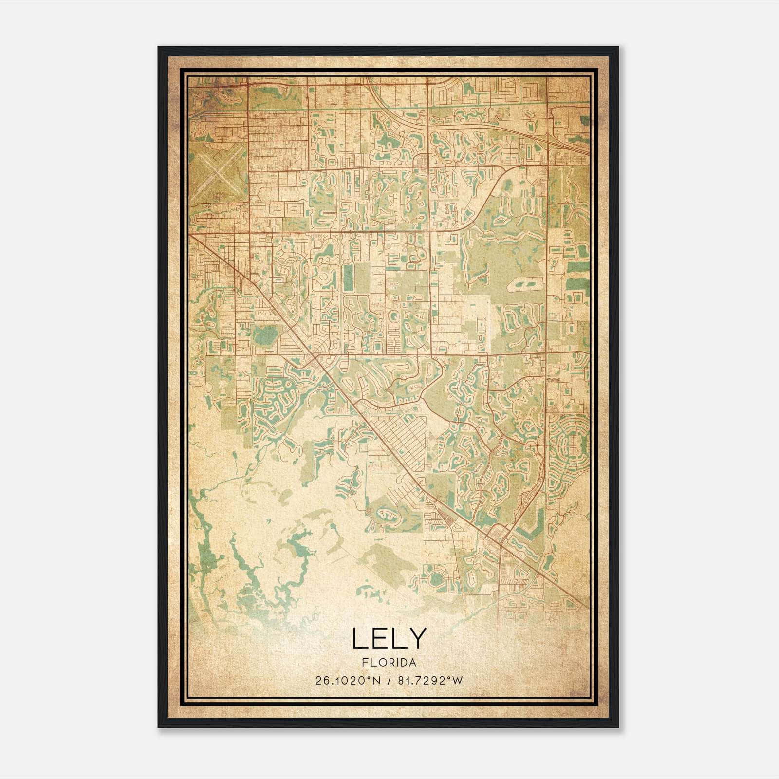 Vintage Lely Florida Map Poster, Lely FL City Road Wall Art Print ...