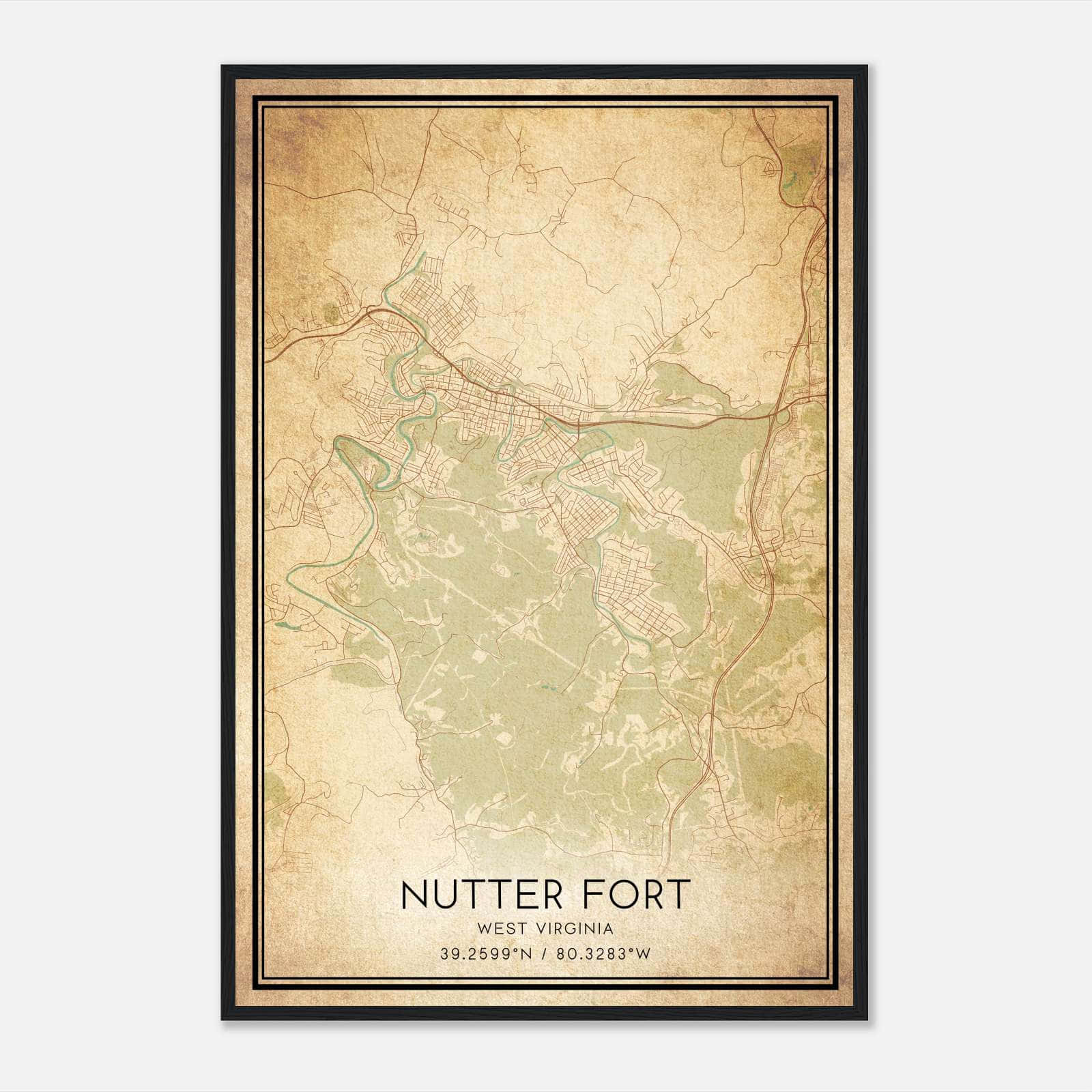 Vintage Nutter Fort West Virginia Map Poster, Nutter Fort WV City Road ...