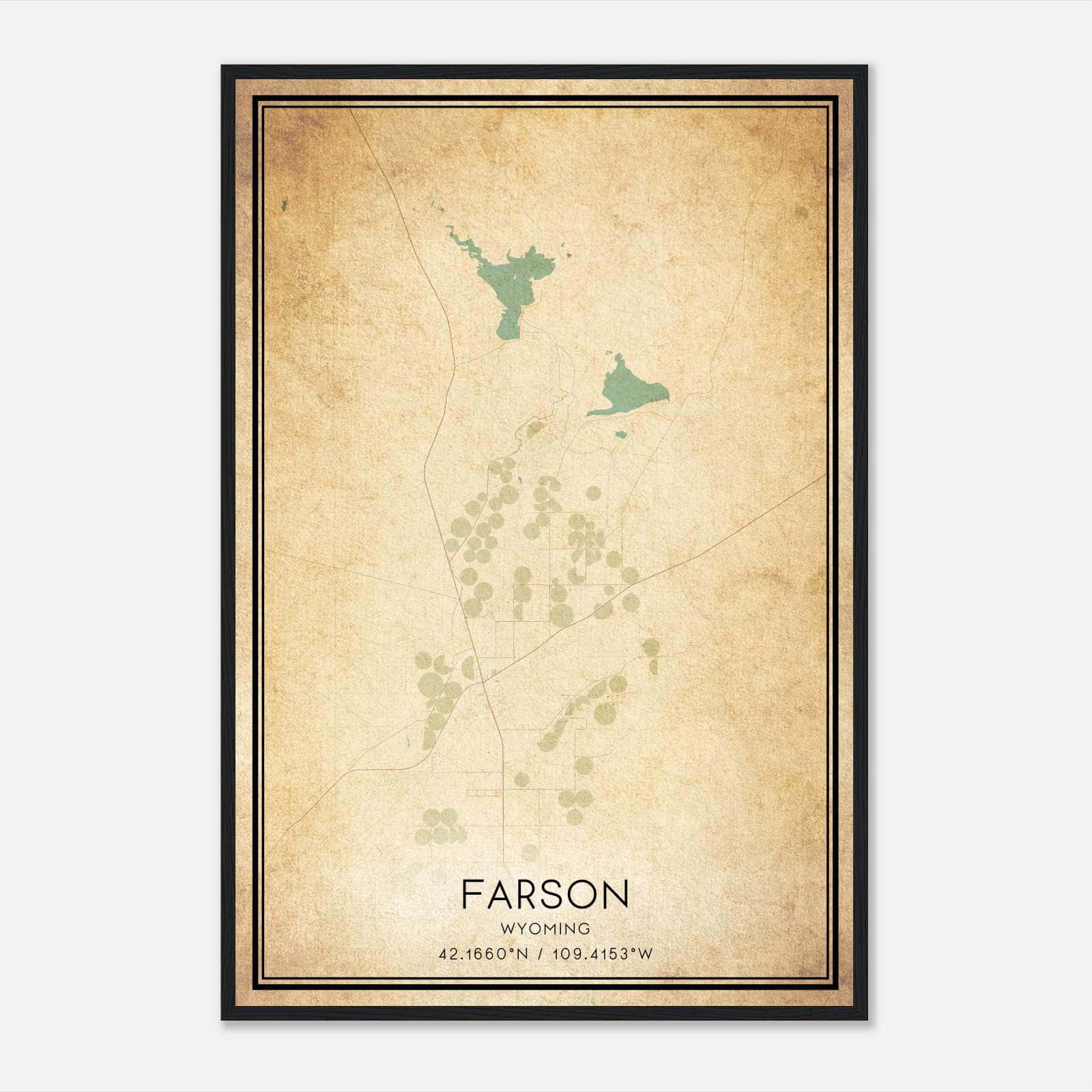 Vintage Farson Wyoming Map Poster, Farson WY City Road Wall Art Print ...