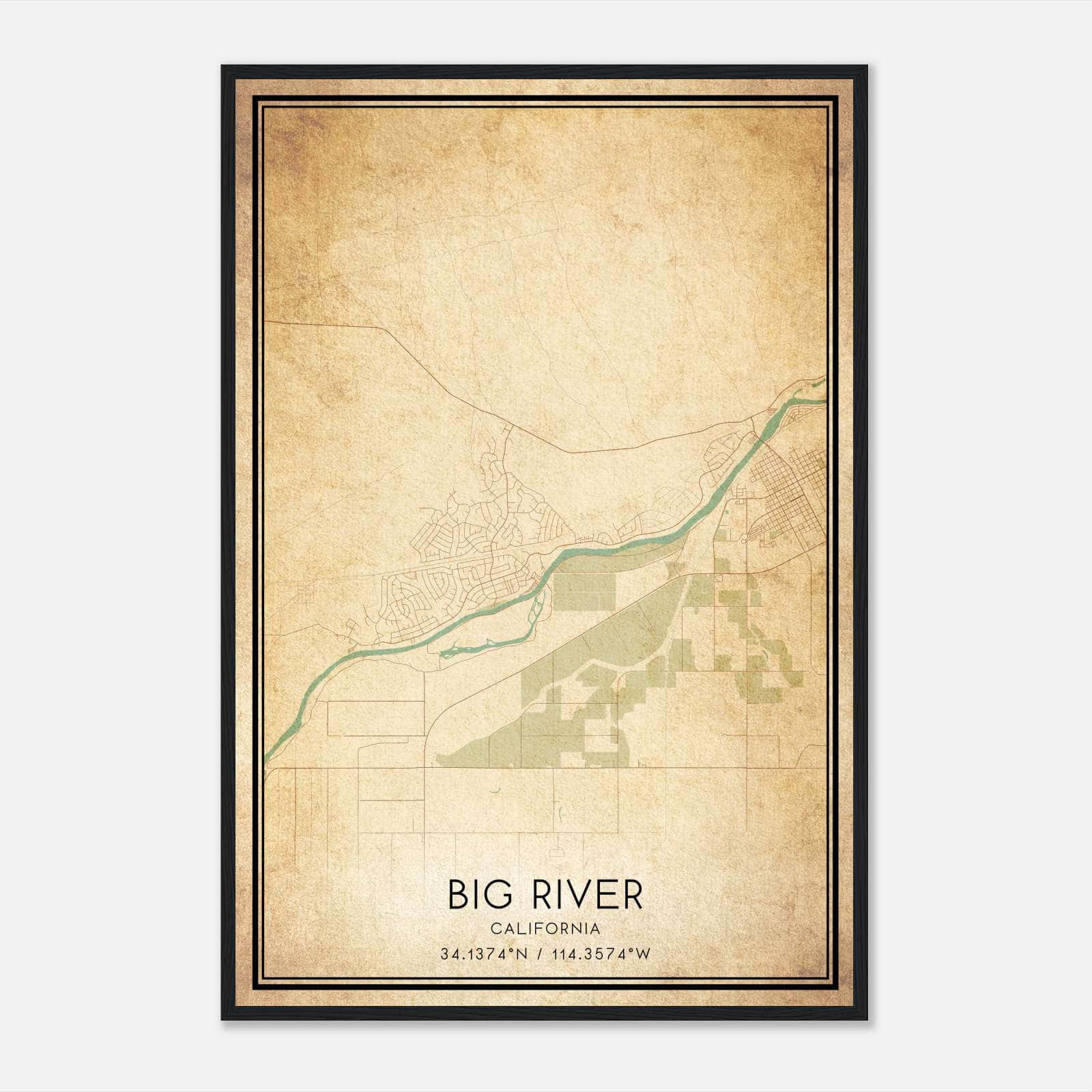 Vintage Big River California Map Poster, Big River CA City Road Wall ...