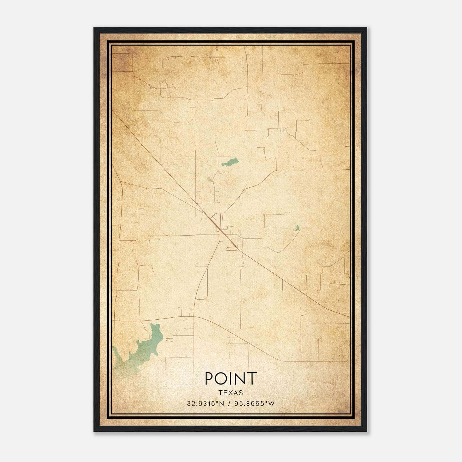 Vintage Point Texas Map Poster, Point TX City Road Wall Art Print ...