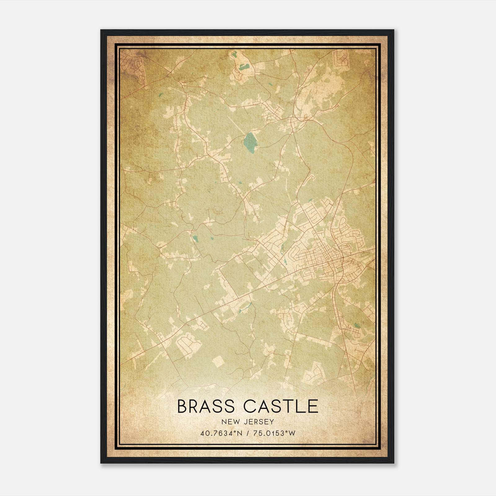 Vintage Brass Castle New Jersey Map Poster, Brass Castle NJ City Road ...