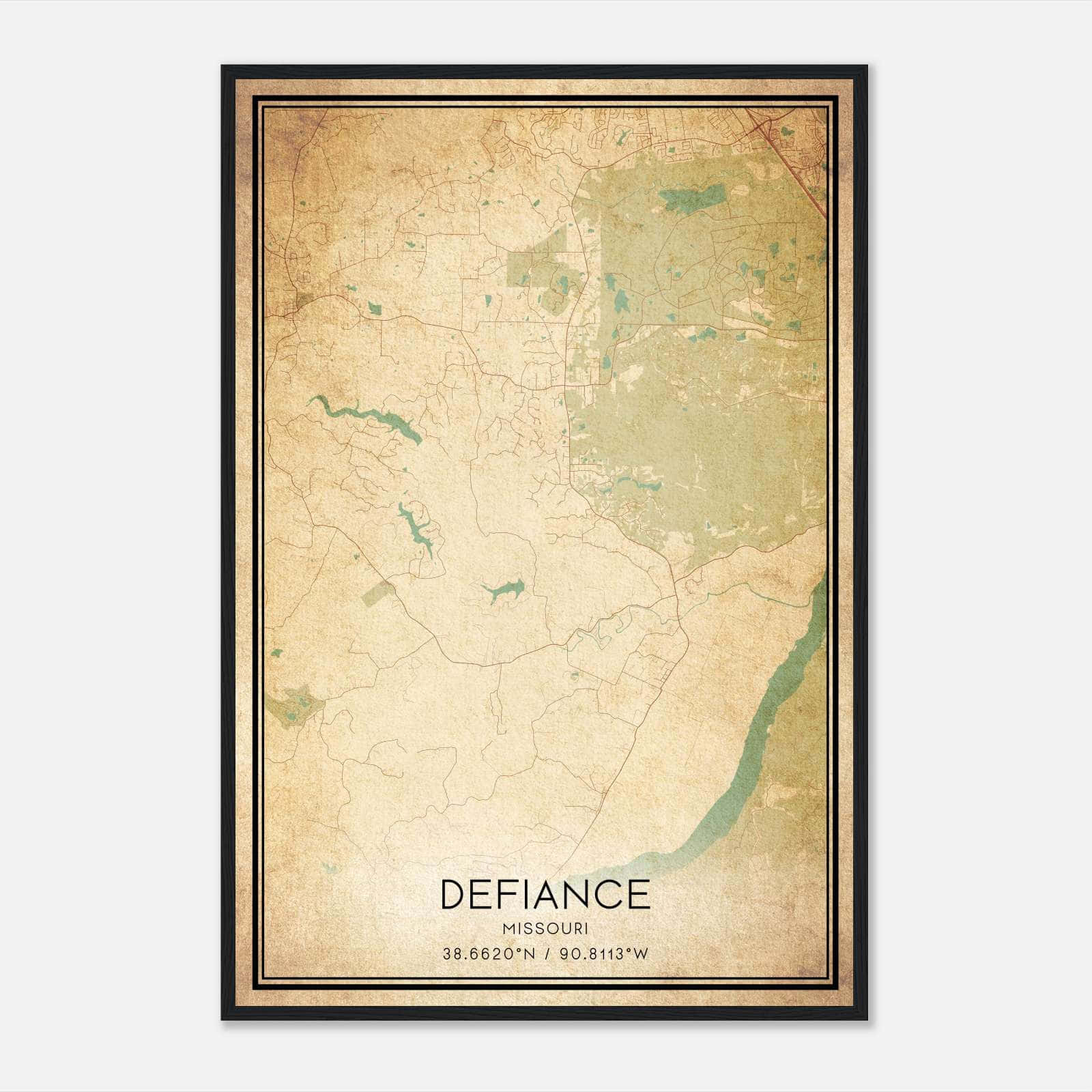 Vintage Defiance Missouri Map Poster, Defiance MO City Road Wall Art ...