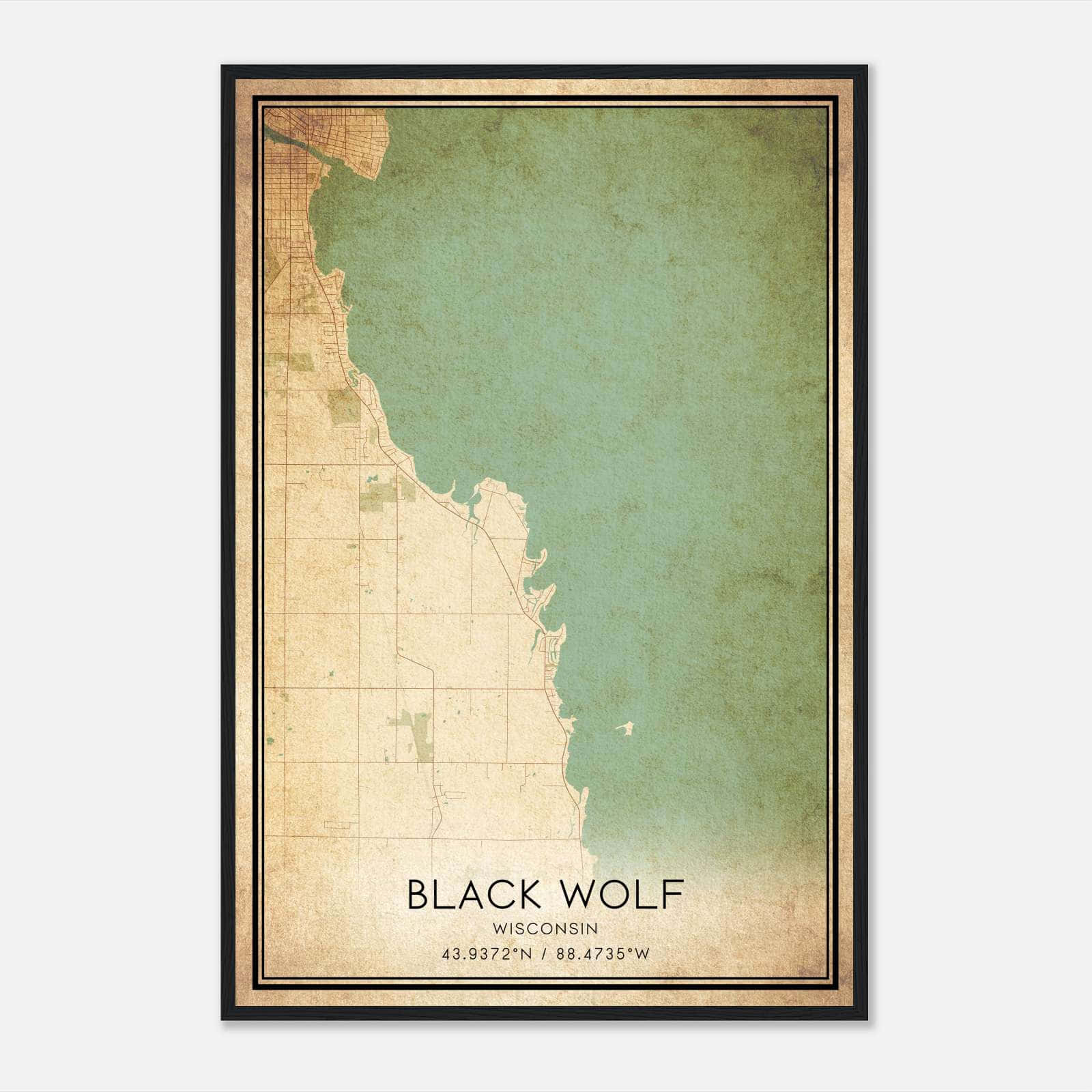 Vintage Black Wolf Wisconsin Map Poster, Black Wolf WI City Road Wall ...