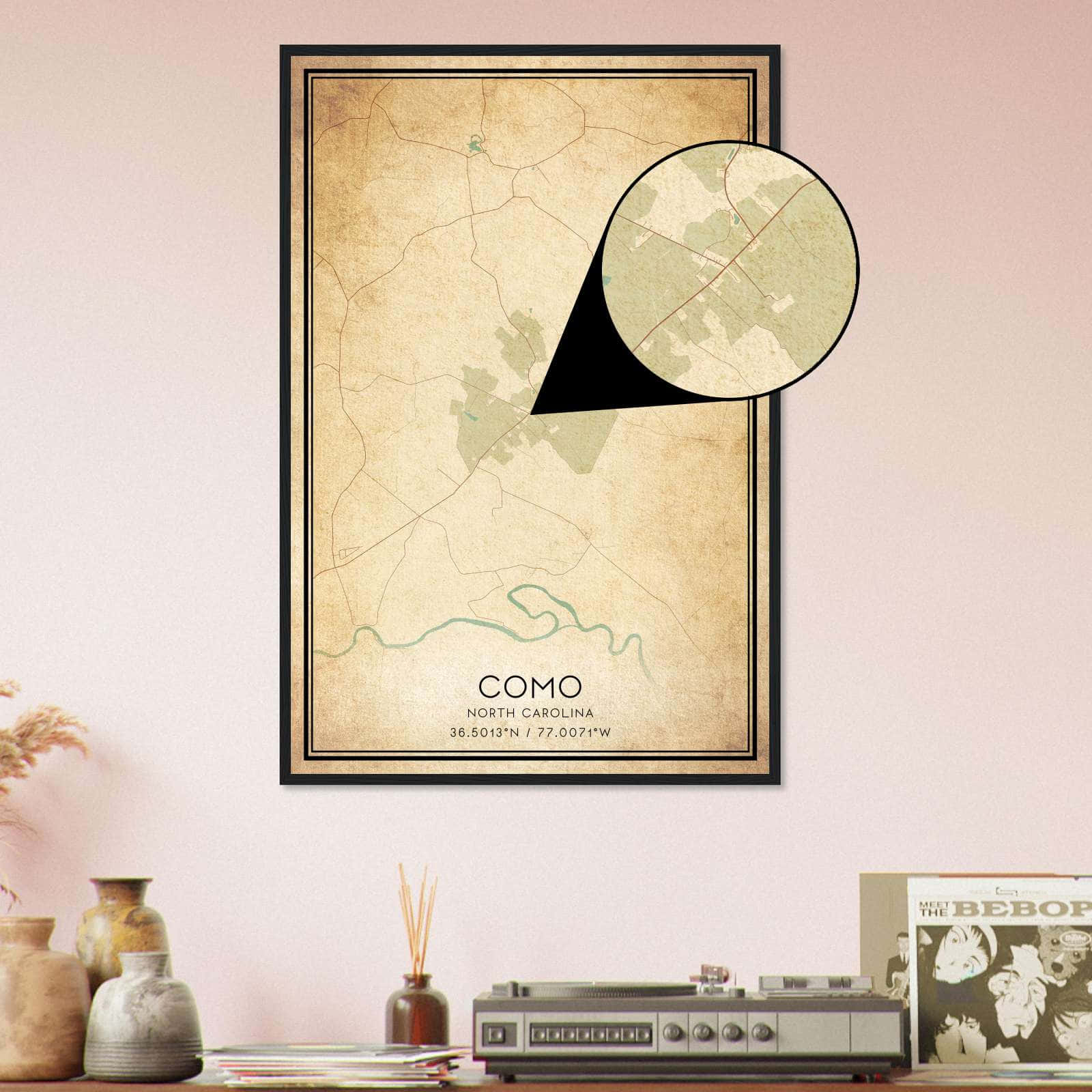 Vintage Como North Carolina Map Poster, Como NC City Road Wall Art ...