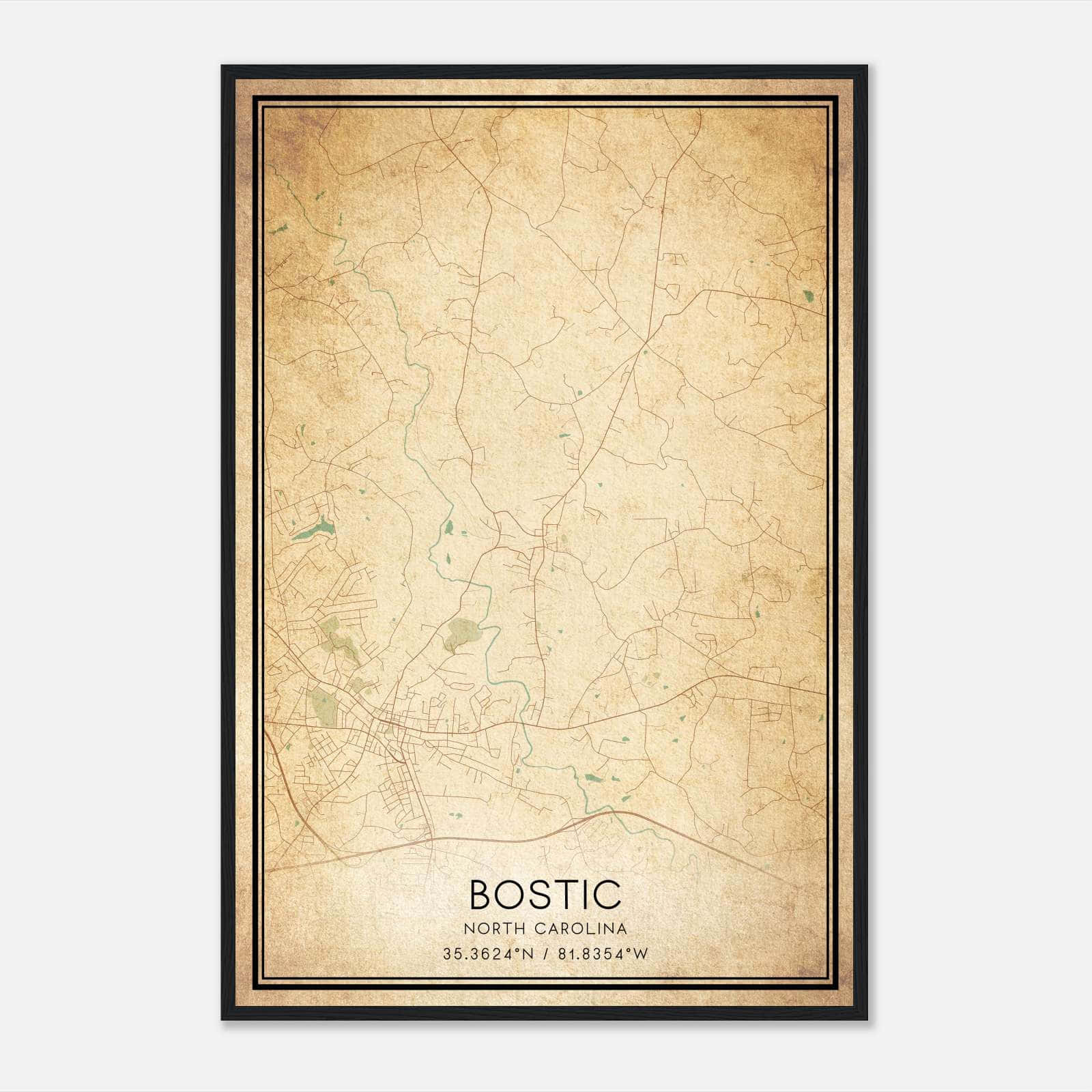 Vintage Bostic North Carolina Map Poster, Bostic NC City Road Wall Art ...