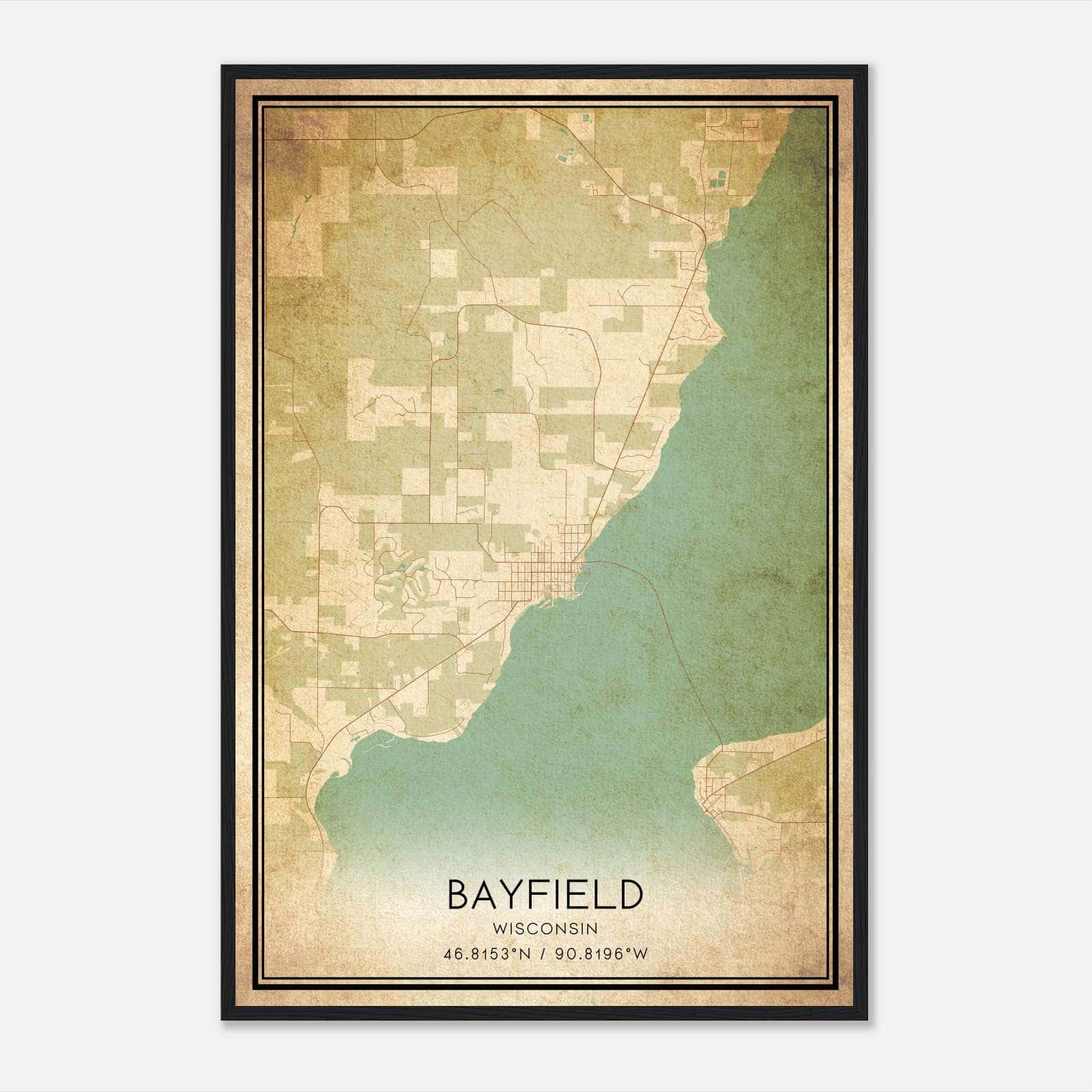 Vintage Bayfield Wisconsin Map Poster, Bayfield WI City Road Wall Art ...