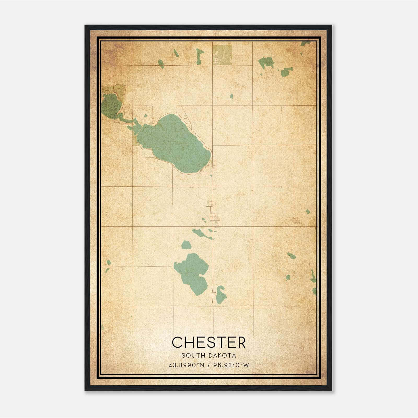 Vintage Chester South Dakota Map Poster, Chester SD City Road Wall Art ...