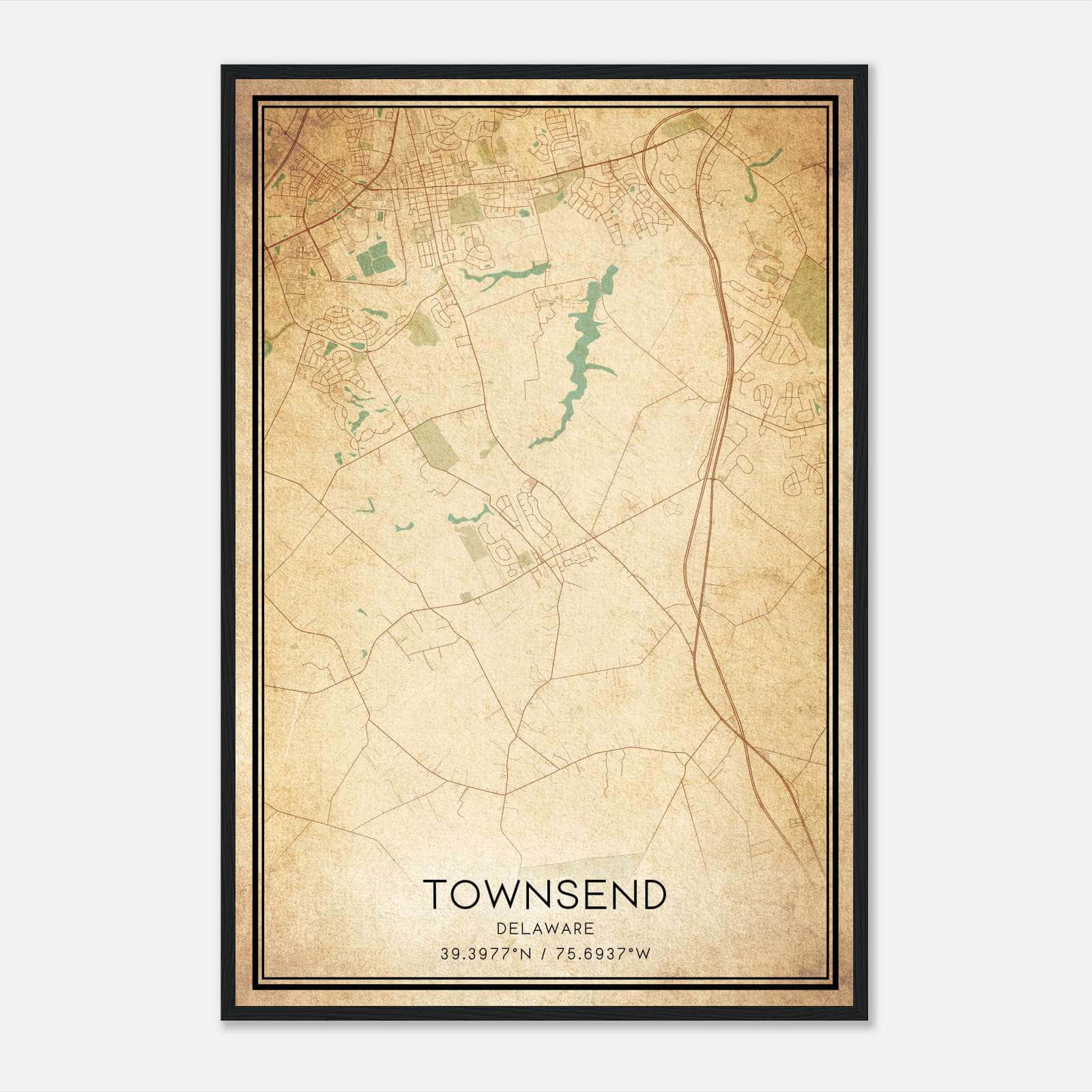 Vintage Townsend Delaware Map Poster, Townsend DE City Road Wall Art ...