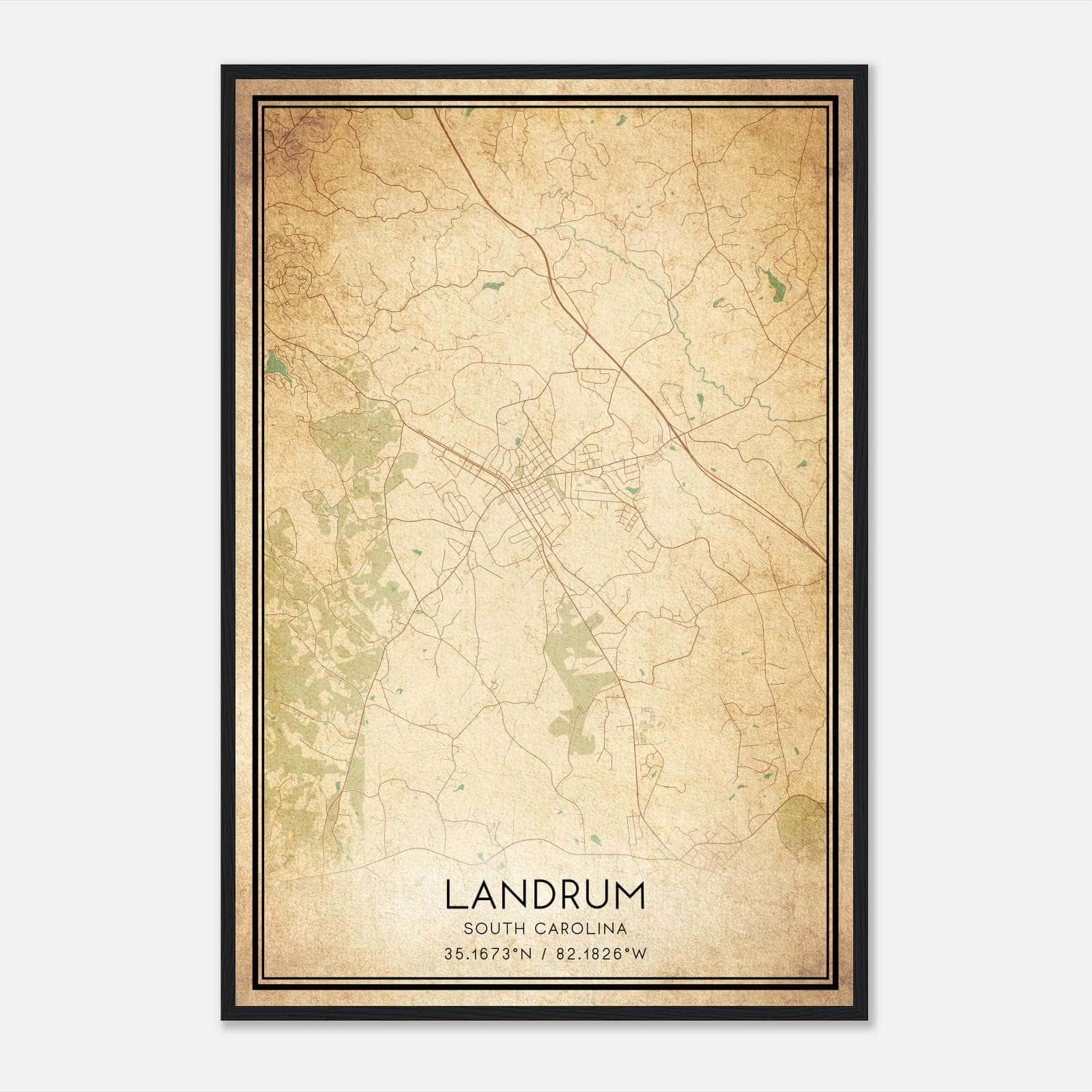 Vintage Landrum South Carolina Map Poster, Landrum SC City Road Wall ...