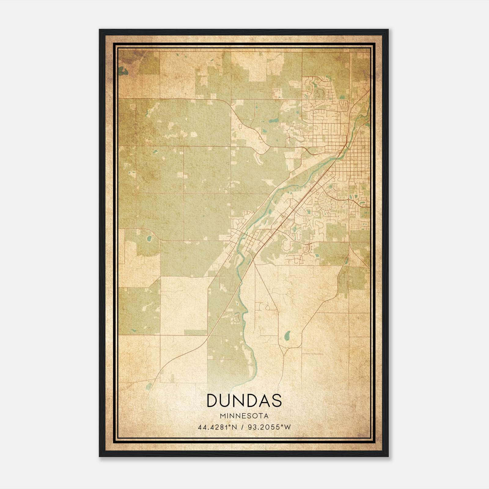 Vintage Dundas Minnesota Map Poster, Dundas MN City Road Wall Art Print ...