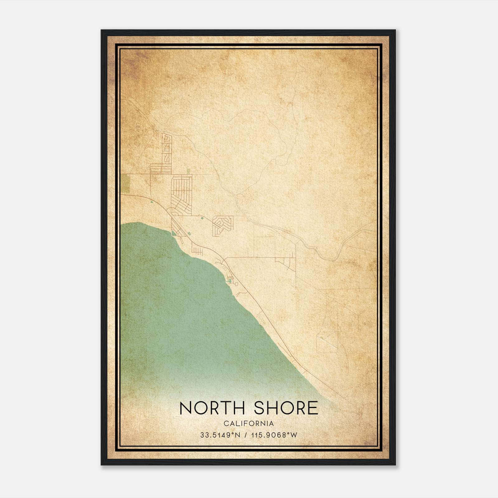 Vintage North Shore California Map Poster, North Shore CA City Road Wall Art Print - Custom Maps ...
