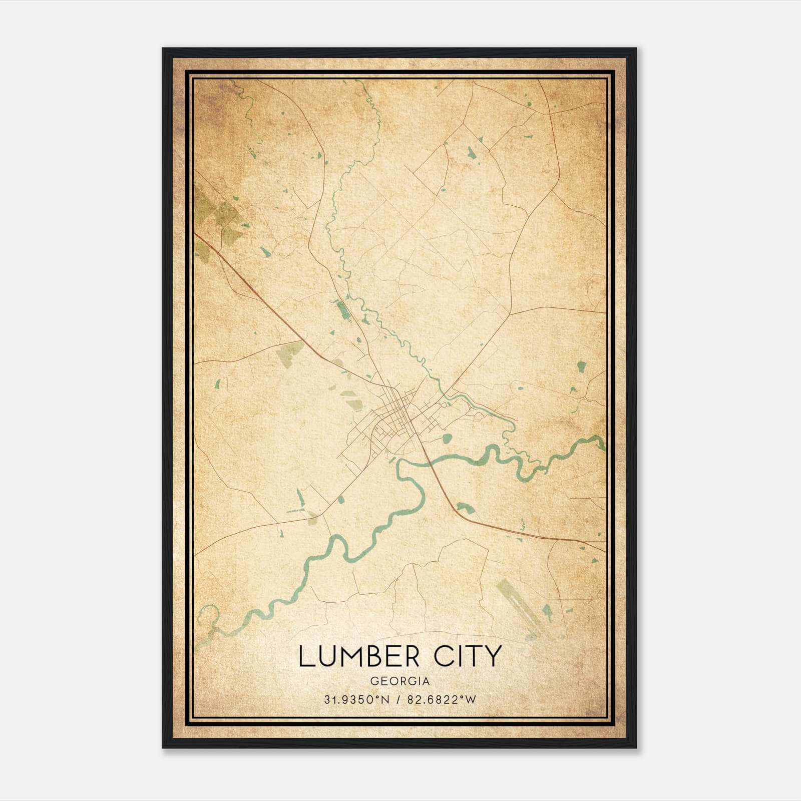 Vintage Lumber City Georgia Map Poster, Lumber City GA City Road Wall ...