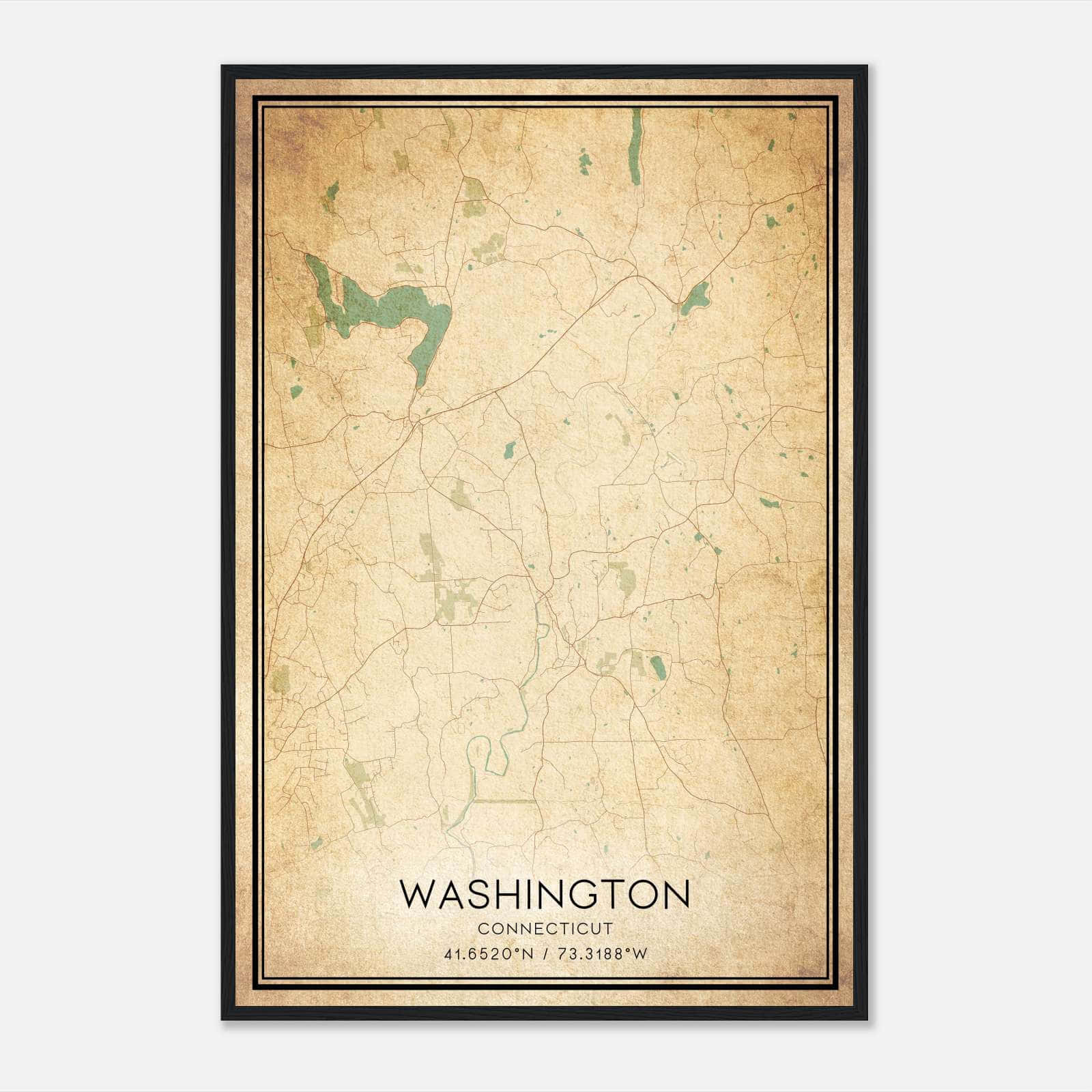 Vintage Washington Connecticut Map Poster, Washington CT City Road Wall ...