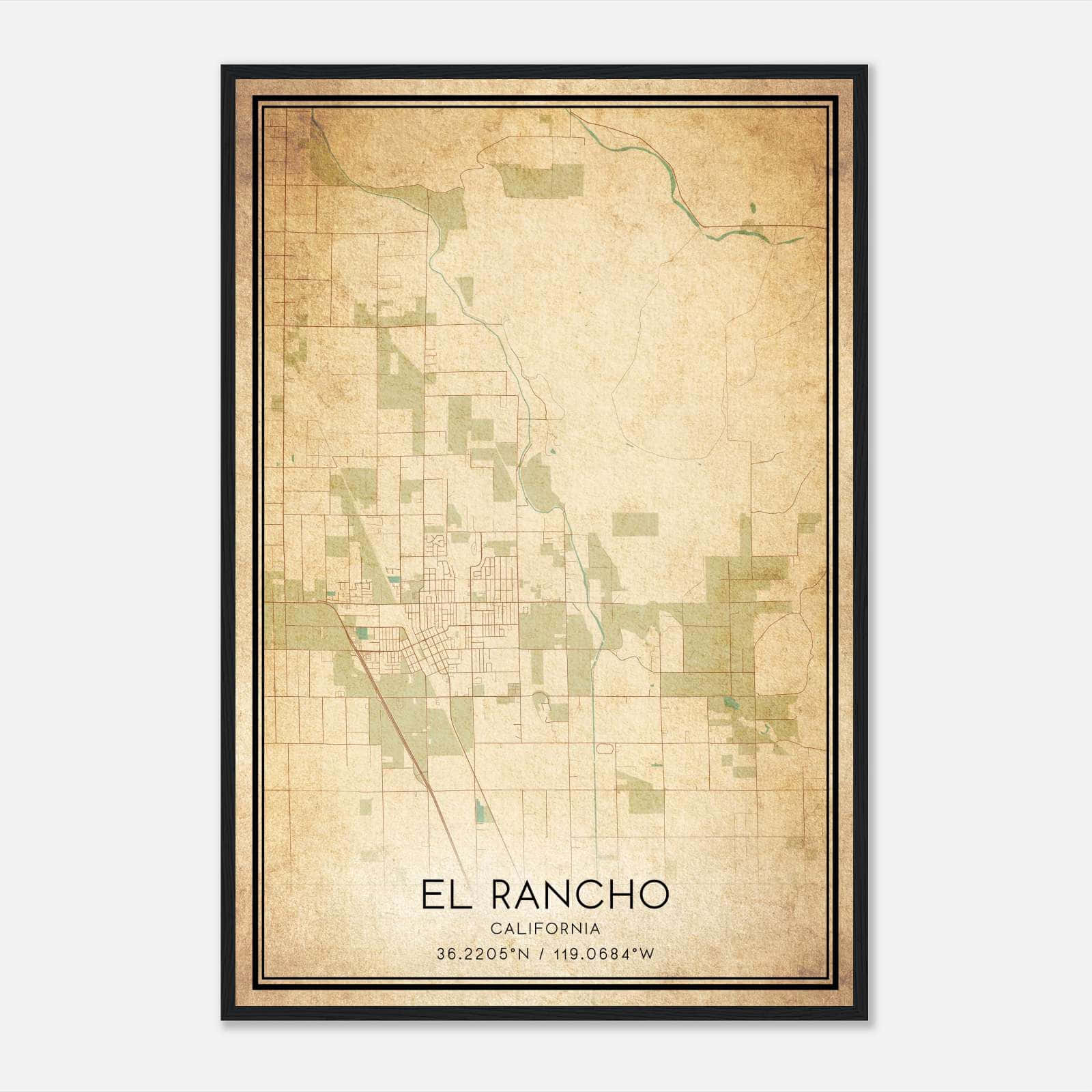 Vintage El Rancho California Map Poster, El Rancho CA City Road Wall ...