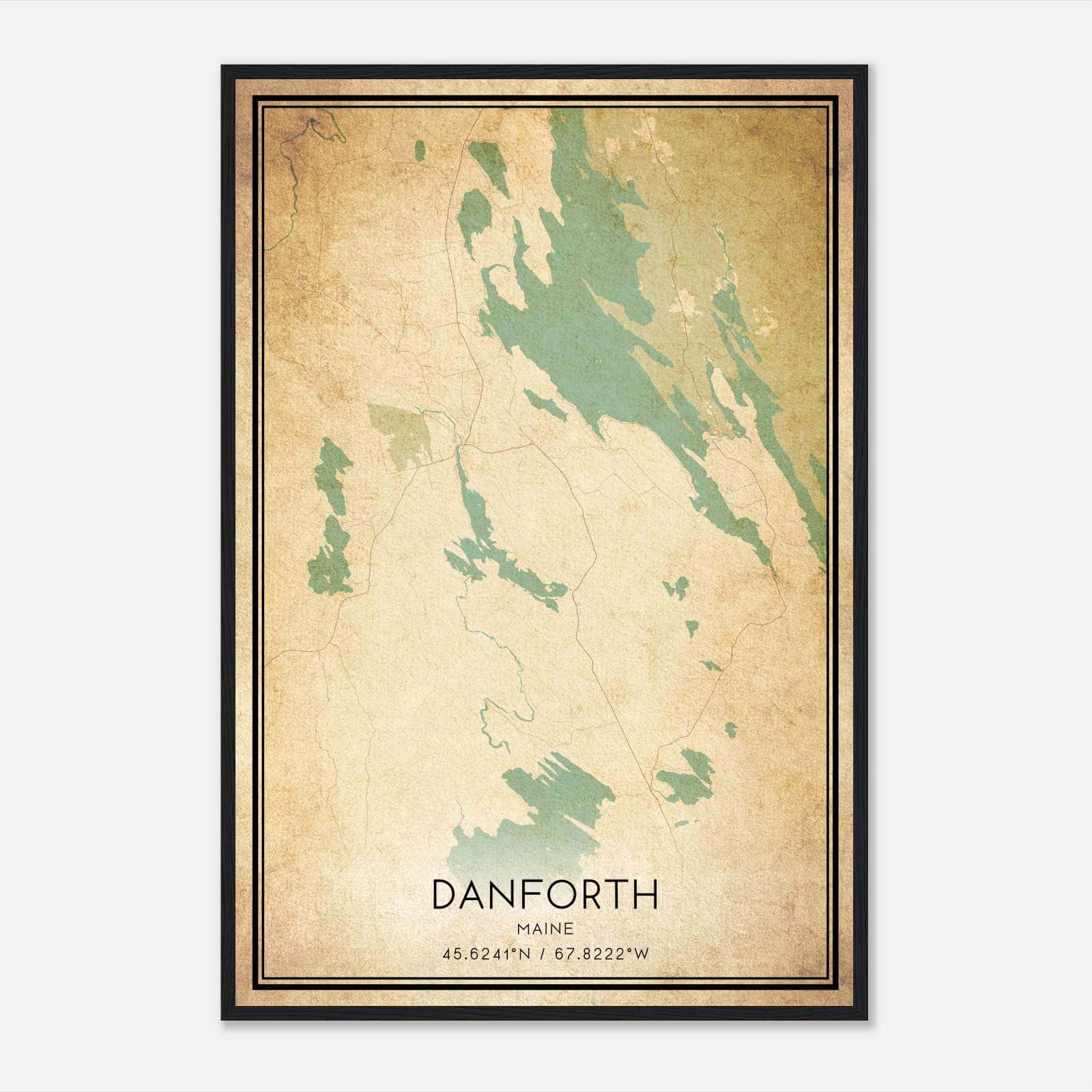 Vintage Danforth Maine Map Poster, Danforth ME City Road Wall Art Print ...