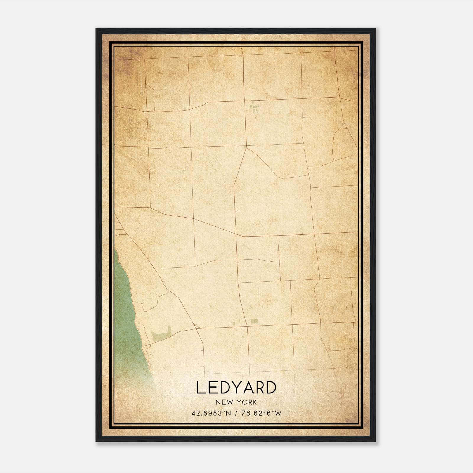 Vintage Ledyard New York Map Poster, Ledyard NY City Road Wall Art ...